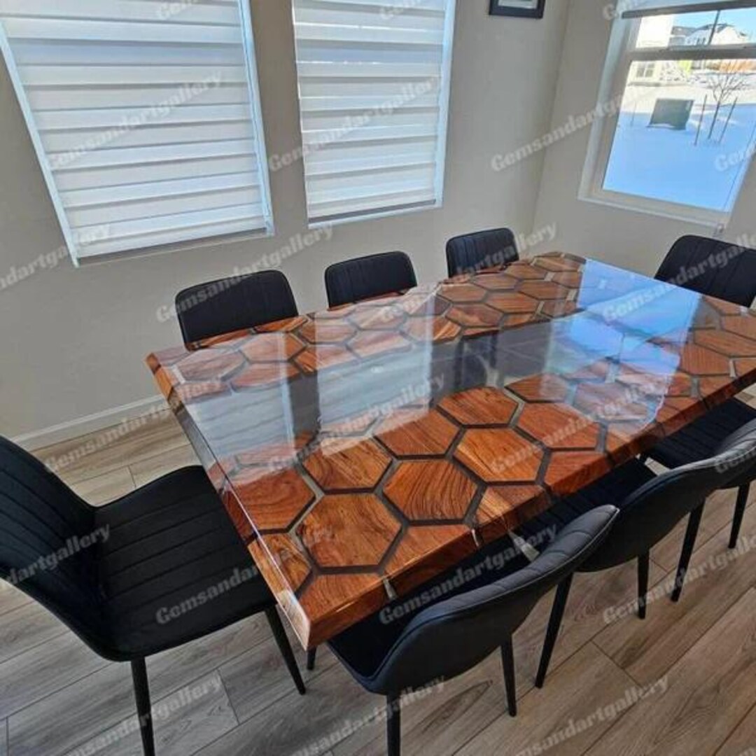 Honeycomb Epoxy Resin River Table Top With Acacia Wood | Dining ...