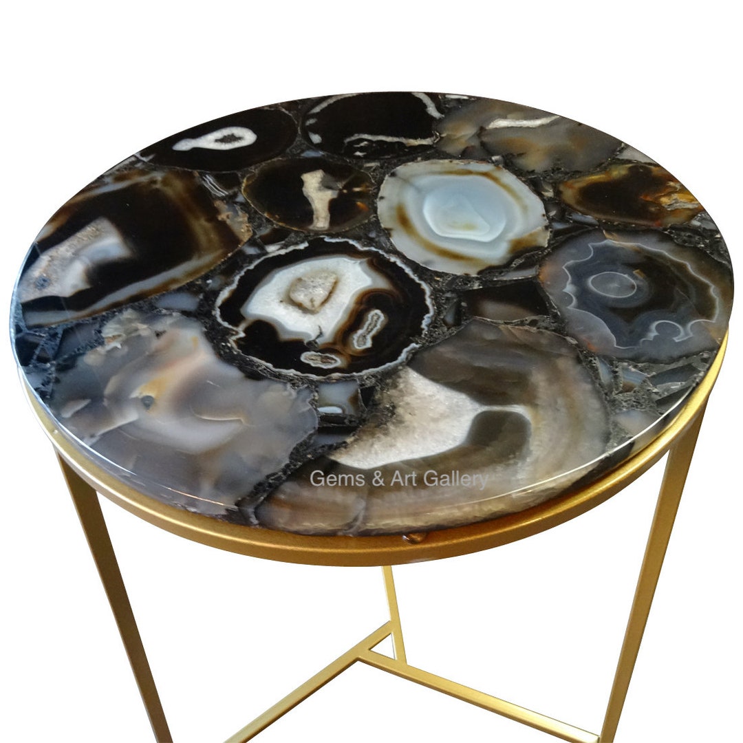 Round Black Agate Table Top | Dining Table Top | Coffee Table Top ...