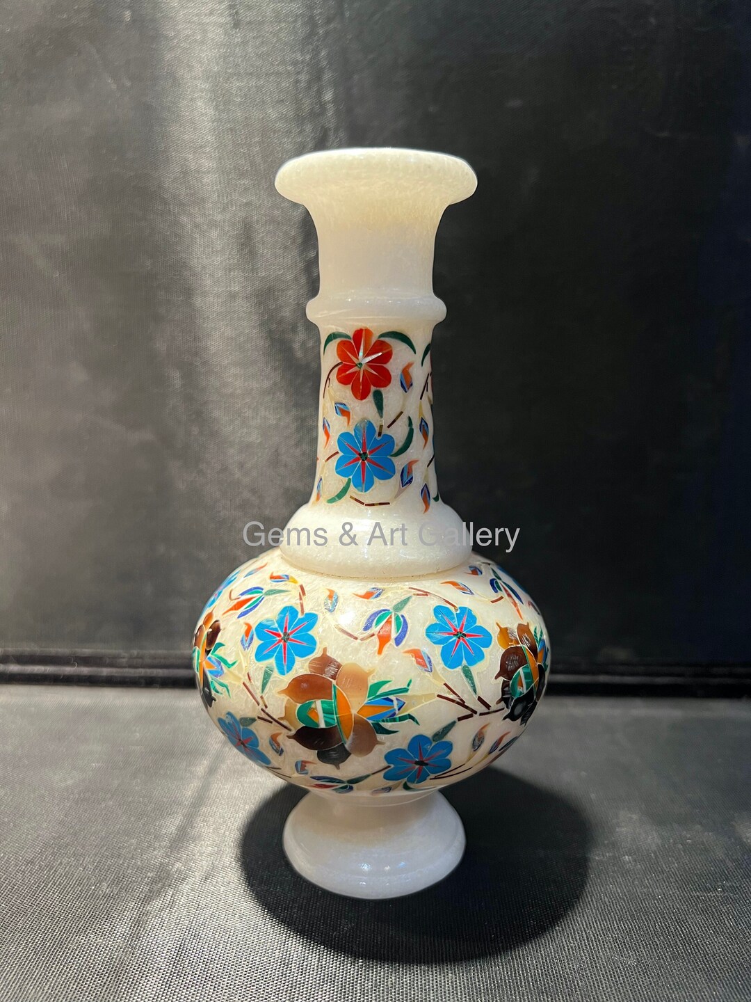 Marble Flower Vase Studded With Real Gemstone | Inlay Artwork ...