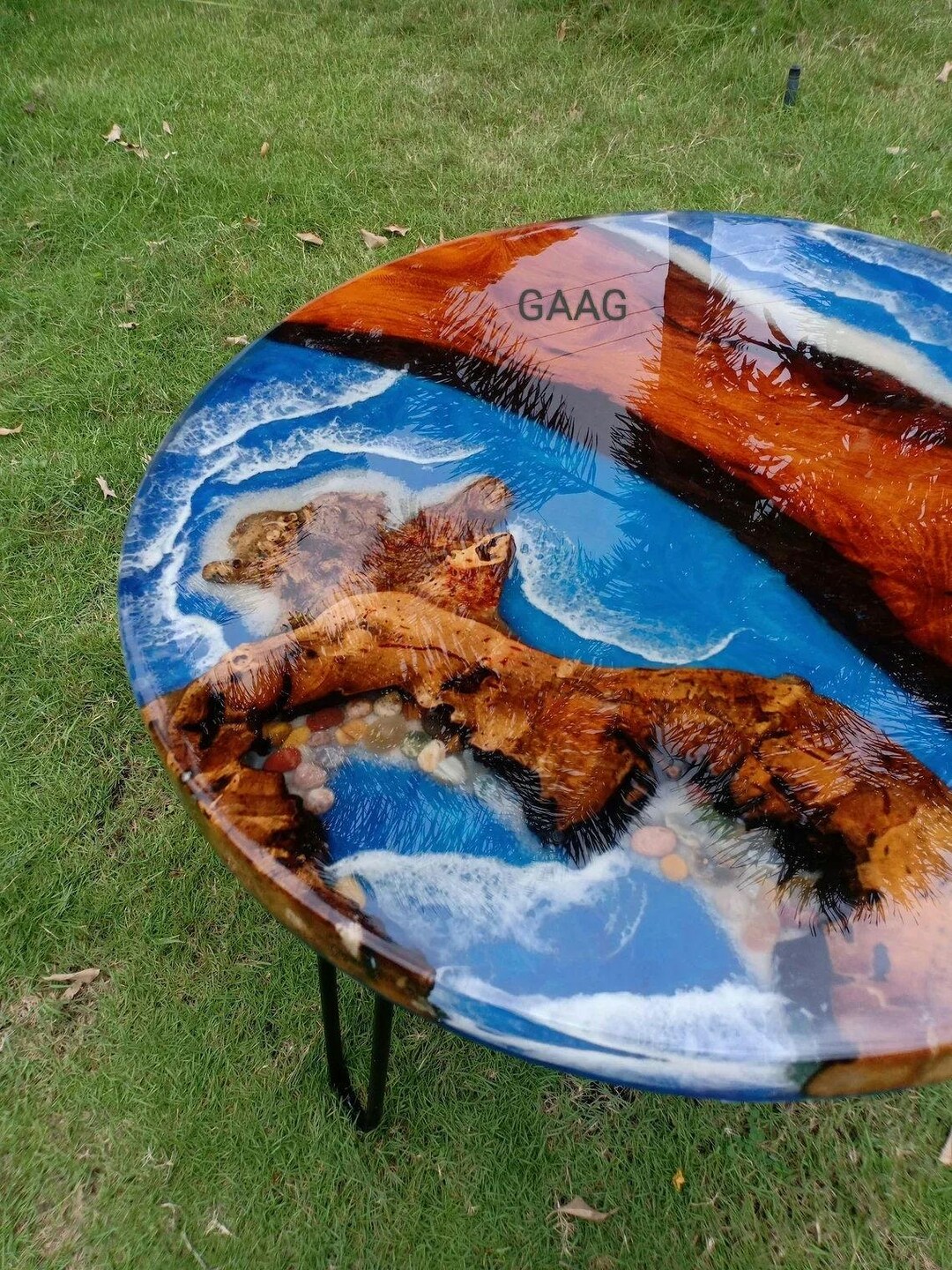 Wavy Round Epoxy Table Top With Acacia Wood | Dining Table Top | Live ...