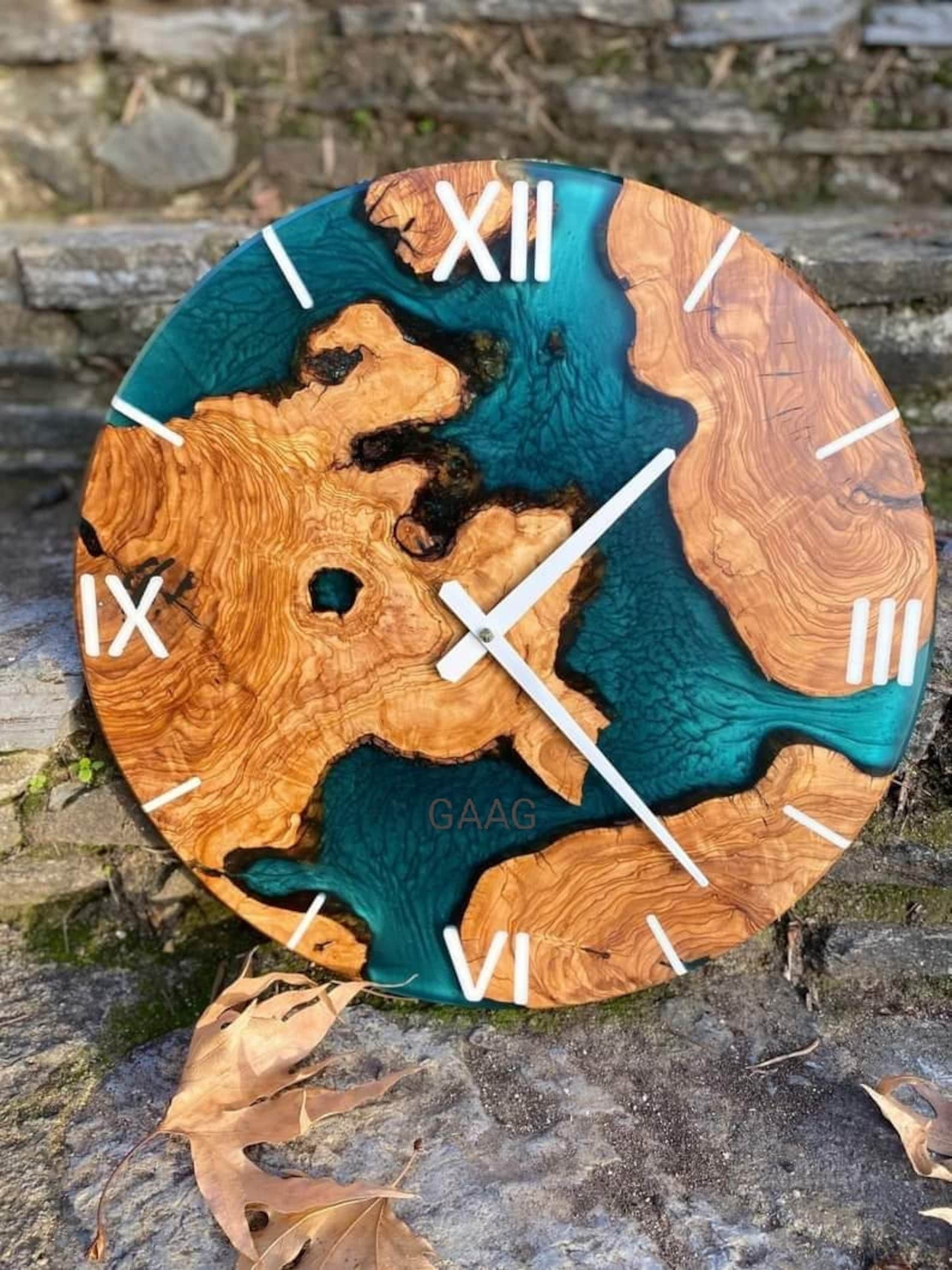 Epoxy Wall Clock With Acacia Wood / Clock / Live Edge Wooden Clock ...
