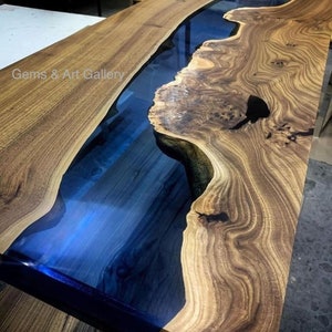 Deep Blue Epoxy Table Top With Acacia Wood | Dining Table Top | Live ...
