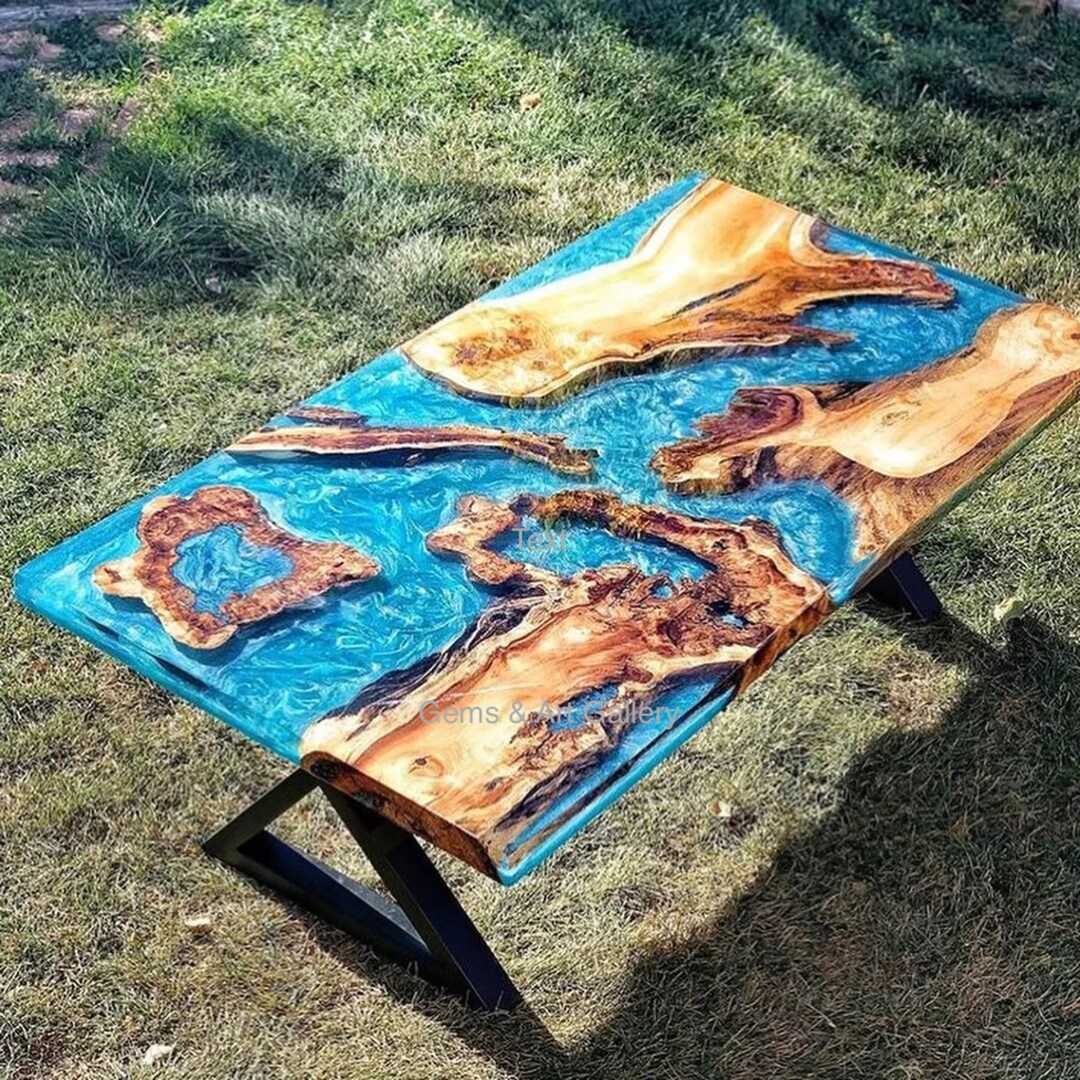 Wavy Blue Epoxy Table Top With Acacia Wood | Dining Table Top | Live ...