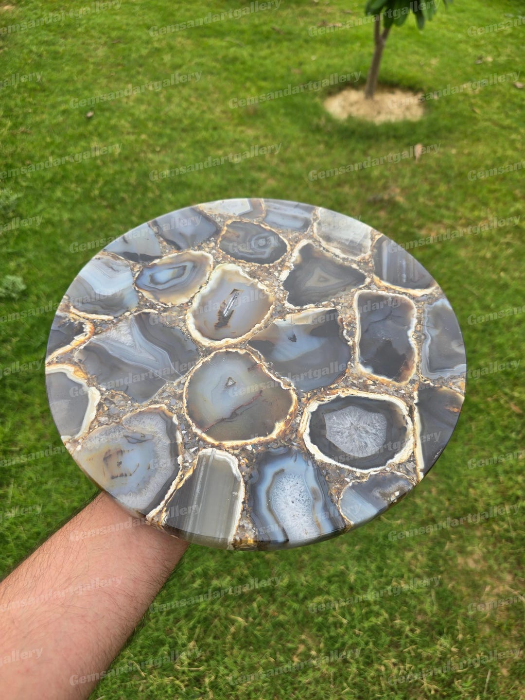 Round Black Agate Table Top | Dining Table Top | Coffee Table Top ...
