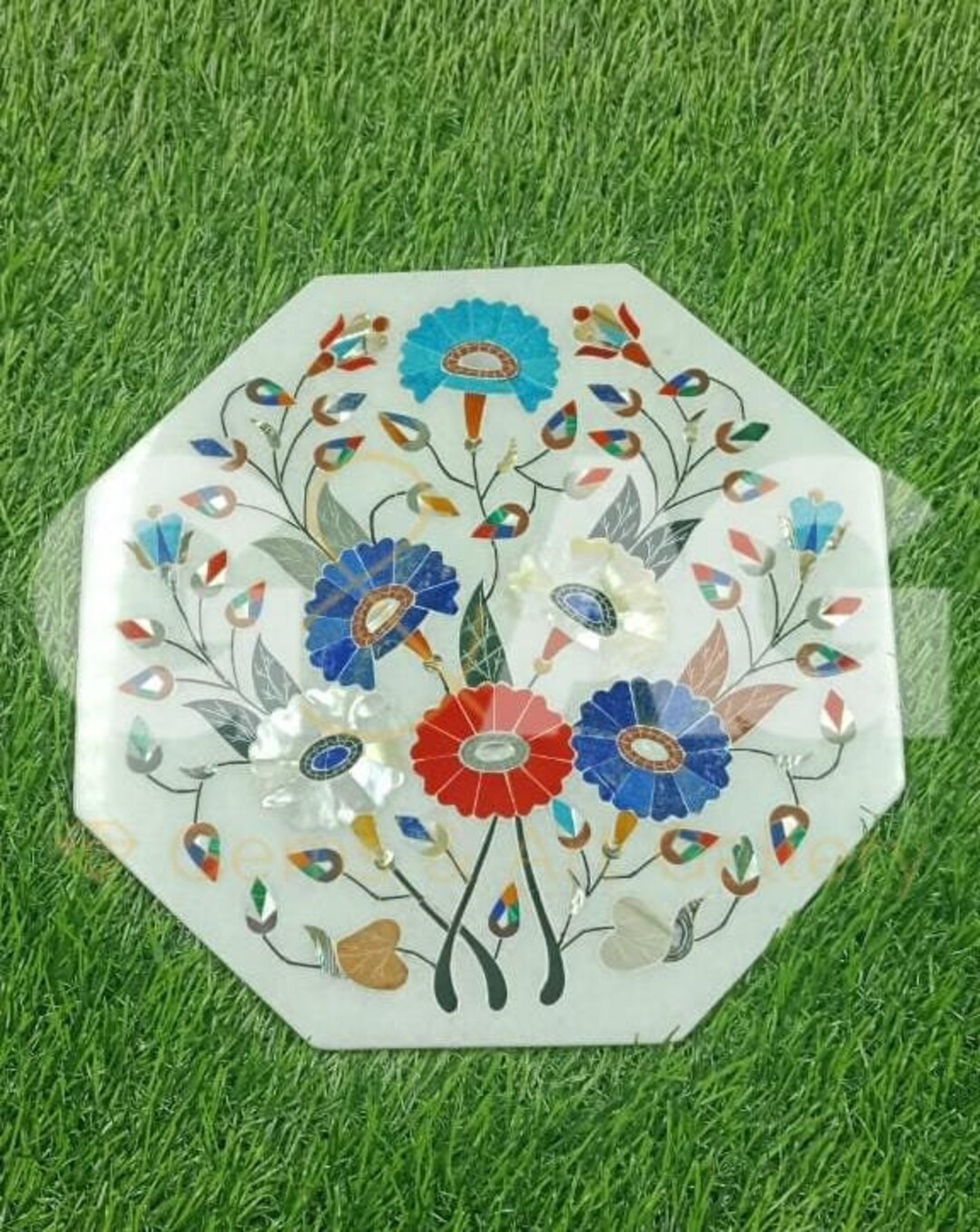 Marble Plate Studded With Real Gemstone/ Marble Pietre Dura Inlay ...