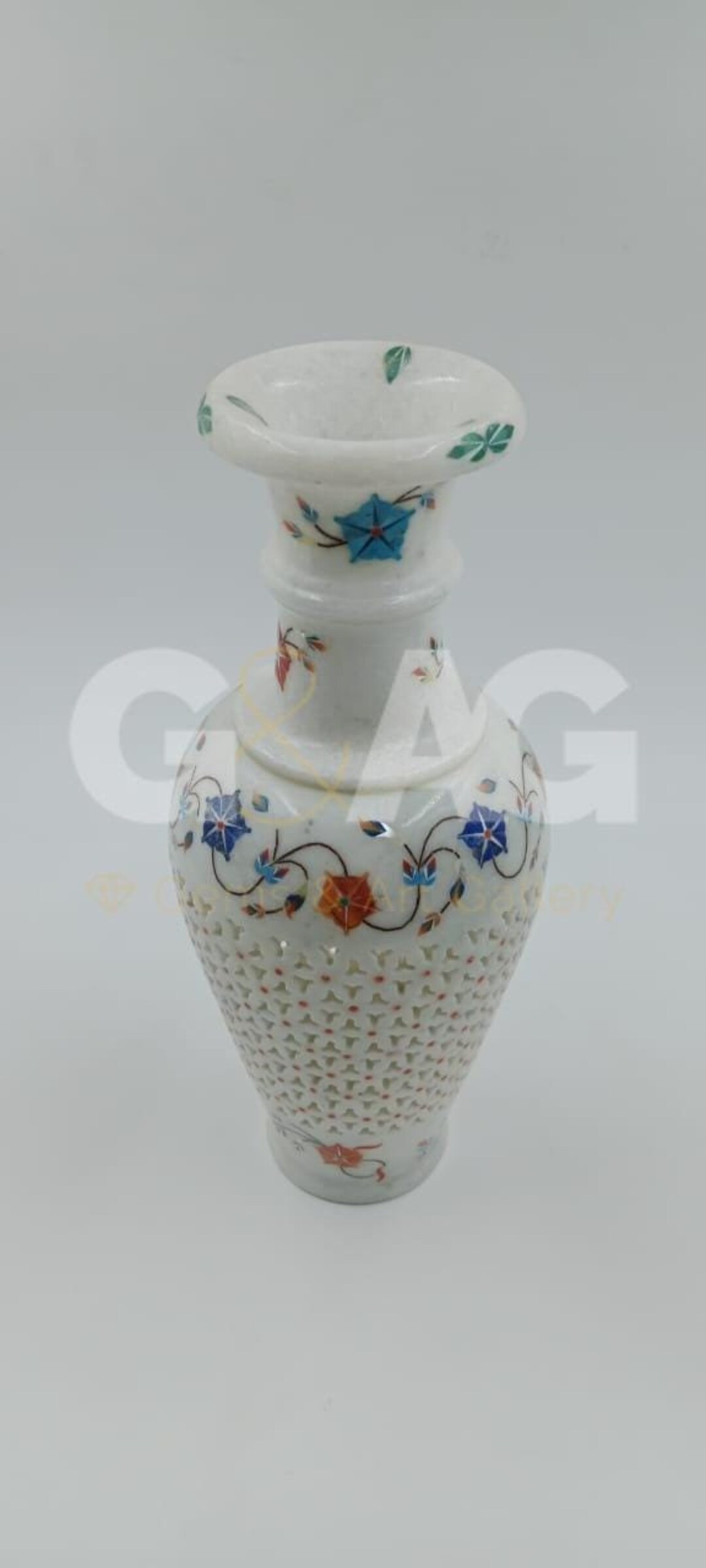 Handmade Marble Flower Vase Studded With Real Gemstone | Marble Pietra ...