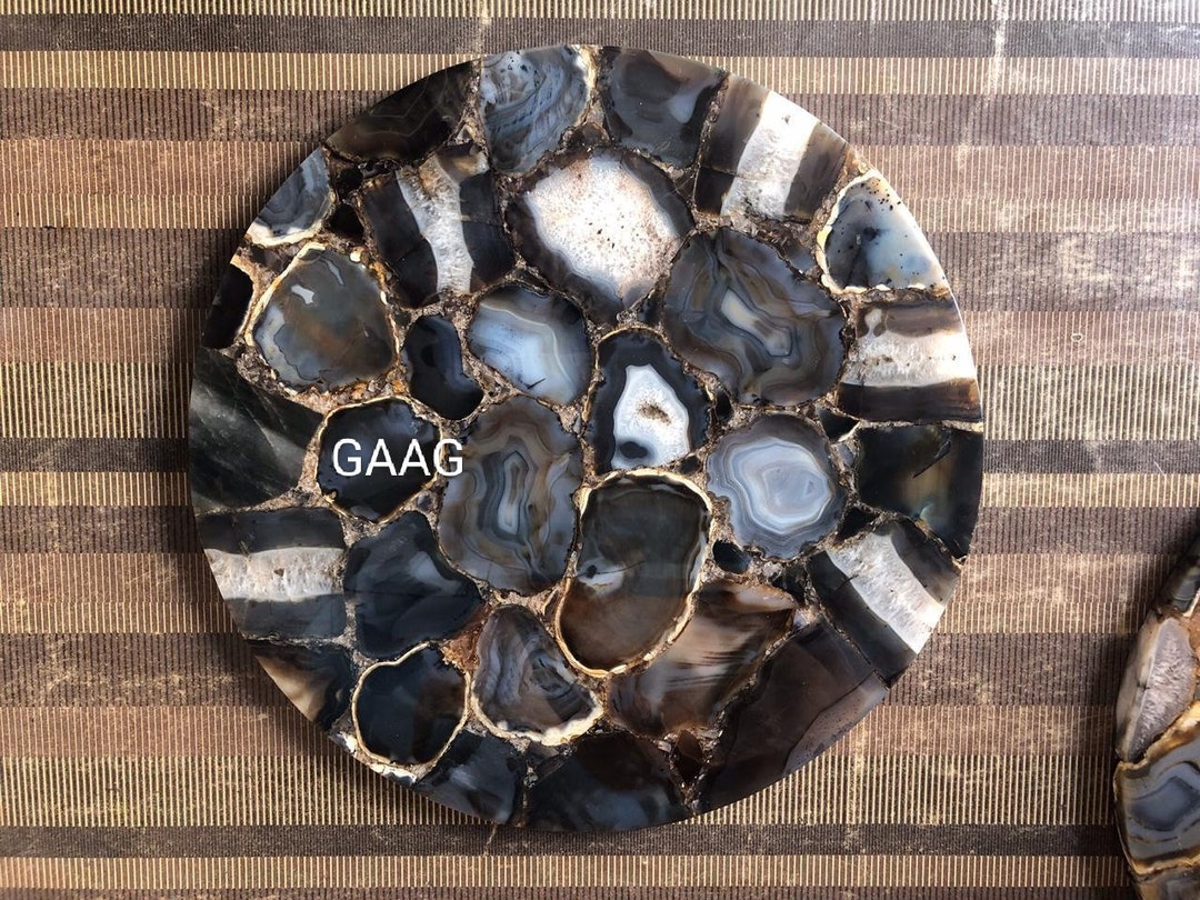 Round Black Agate Table Top | Dining Table Top | Coffee Table Top ...