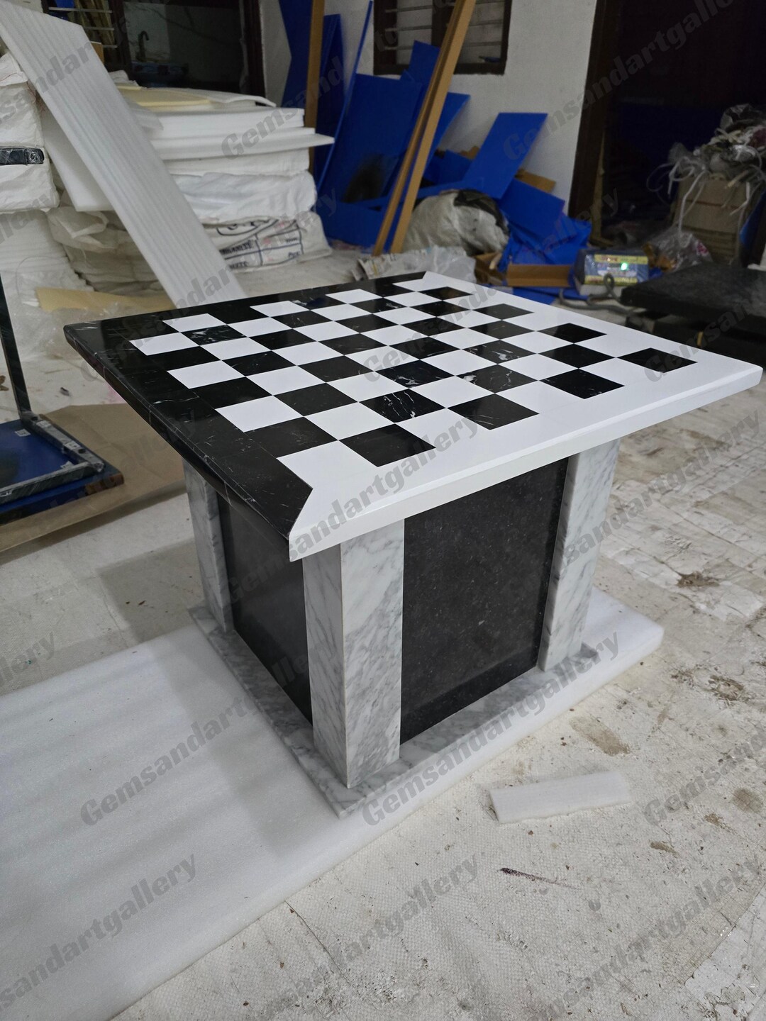 Handmade Square Marble Chess Board With Marble Set | Real Stone Inlay ...
