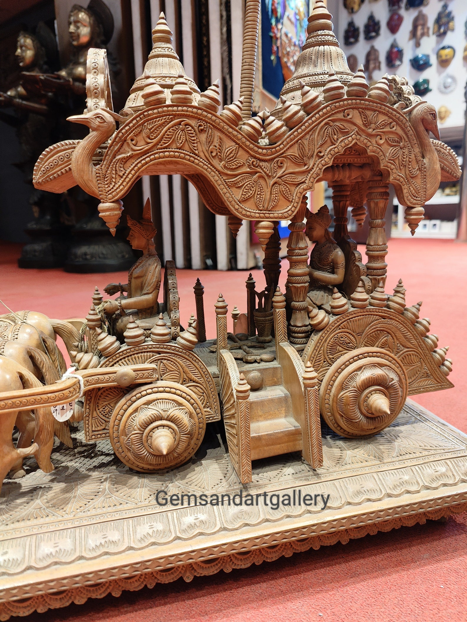 Mahabharat Chariot Made of Plain Teak Wood (depicts an Iconic Scene ...