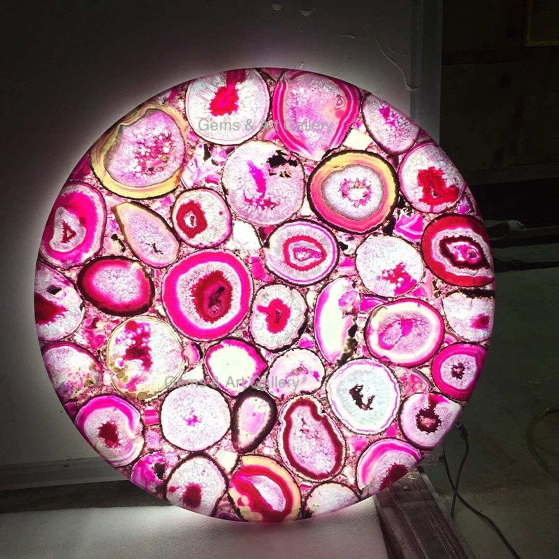Round Pink Agate Table Top, Dining Table, Coffee Table, Resin Table ...