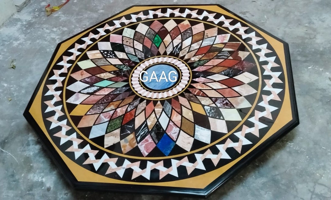 Handmade Marble Table Top Geometric Inlay | Octagon Multi Stone ...
