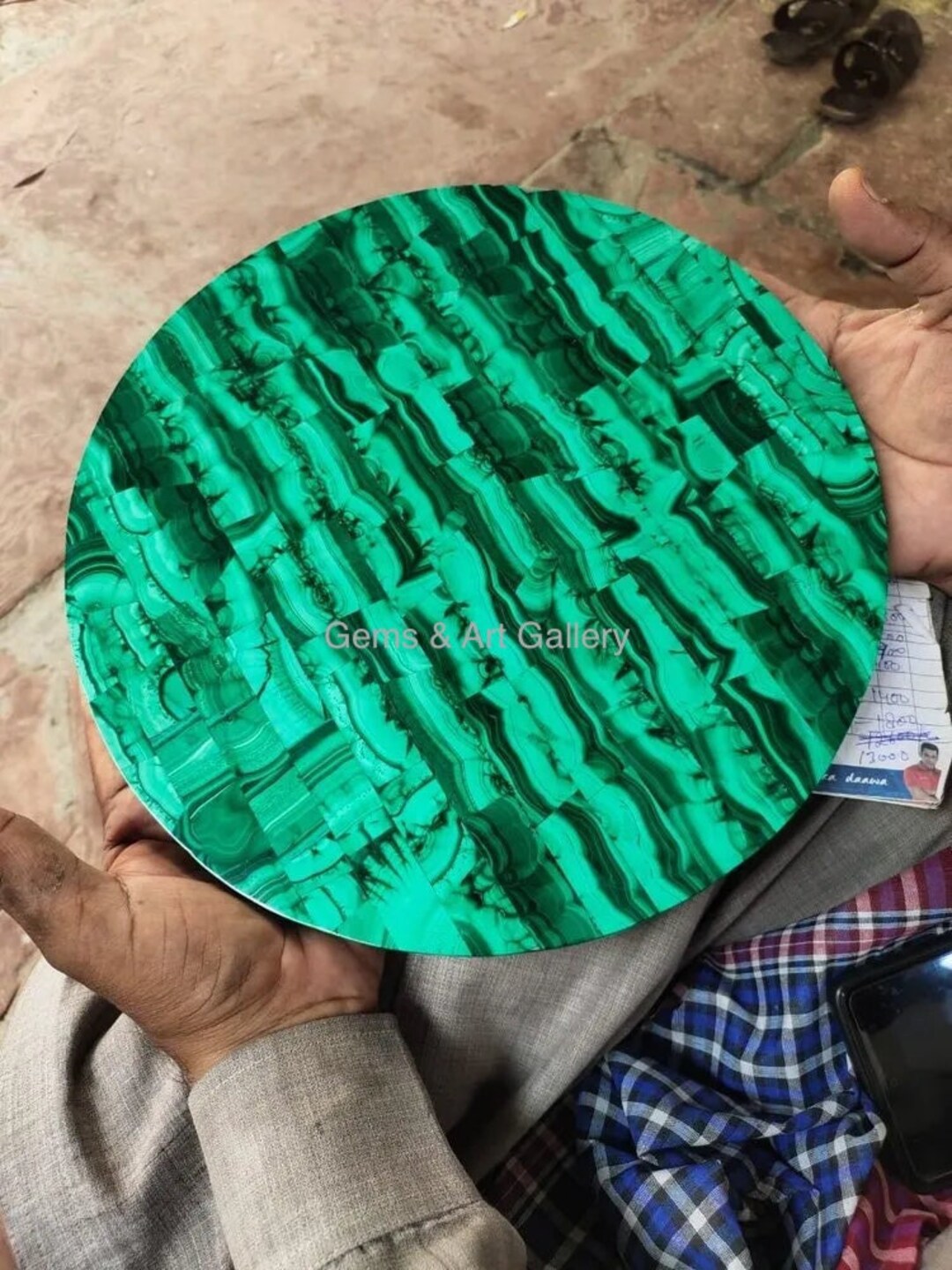Handmade Malachite Round Table Top | Green Gemstone Galaxy Design ...