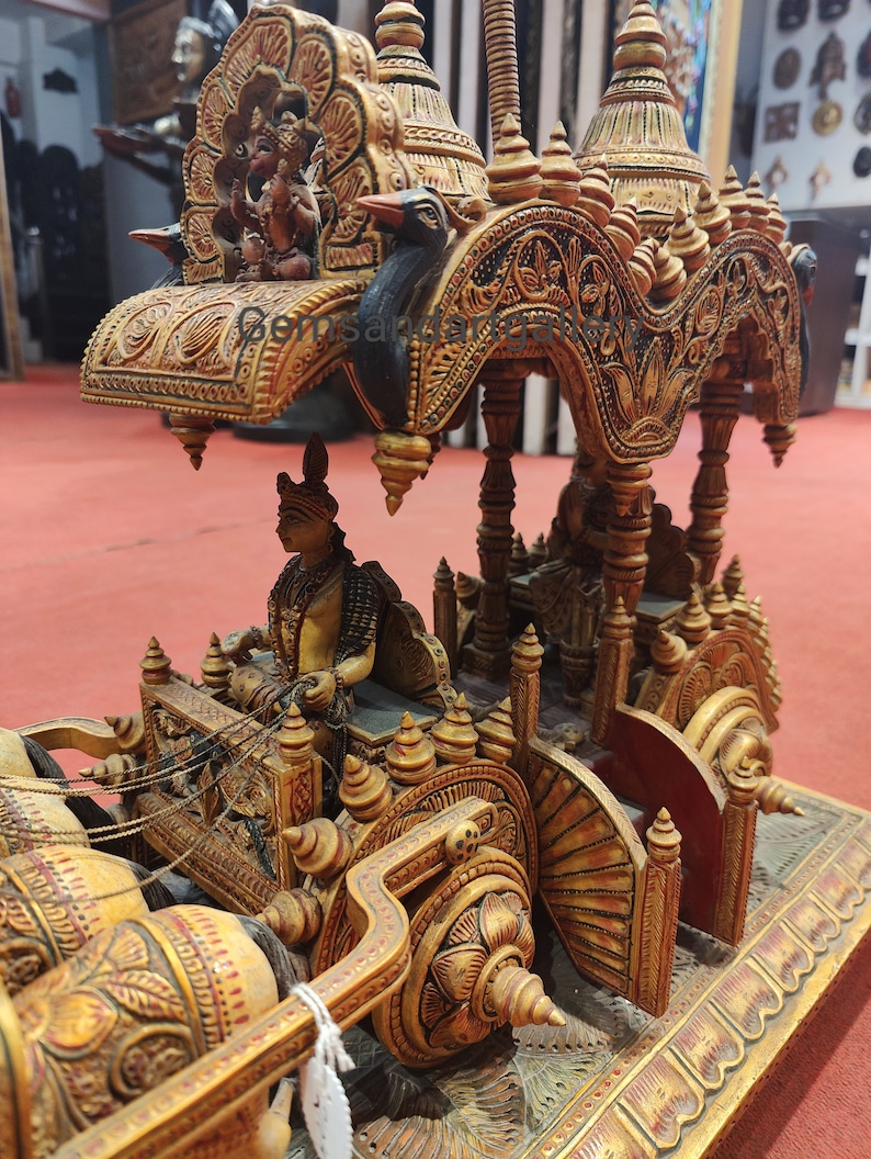 Mahabharat Chariot Made of Coloured Teak Wood (depicts an Iconic Scene ...