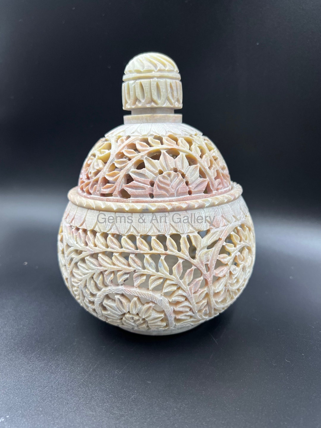 Handcarved Marble Storage Box With Lid / Pietra Dura / Round Marble ...