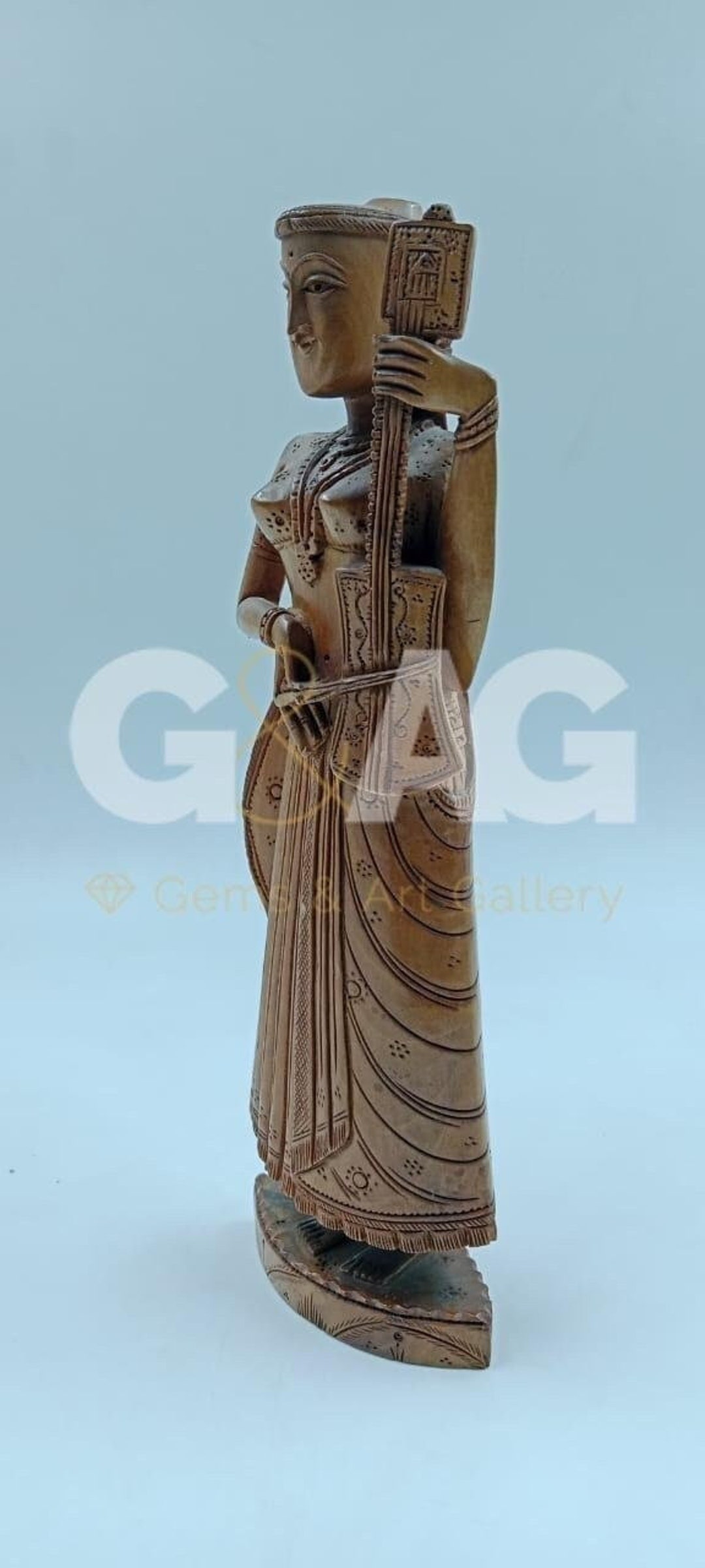 Teak Wood Carved Lady Musician / Handmade / Gifting / Home Decor (10 ...