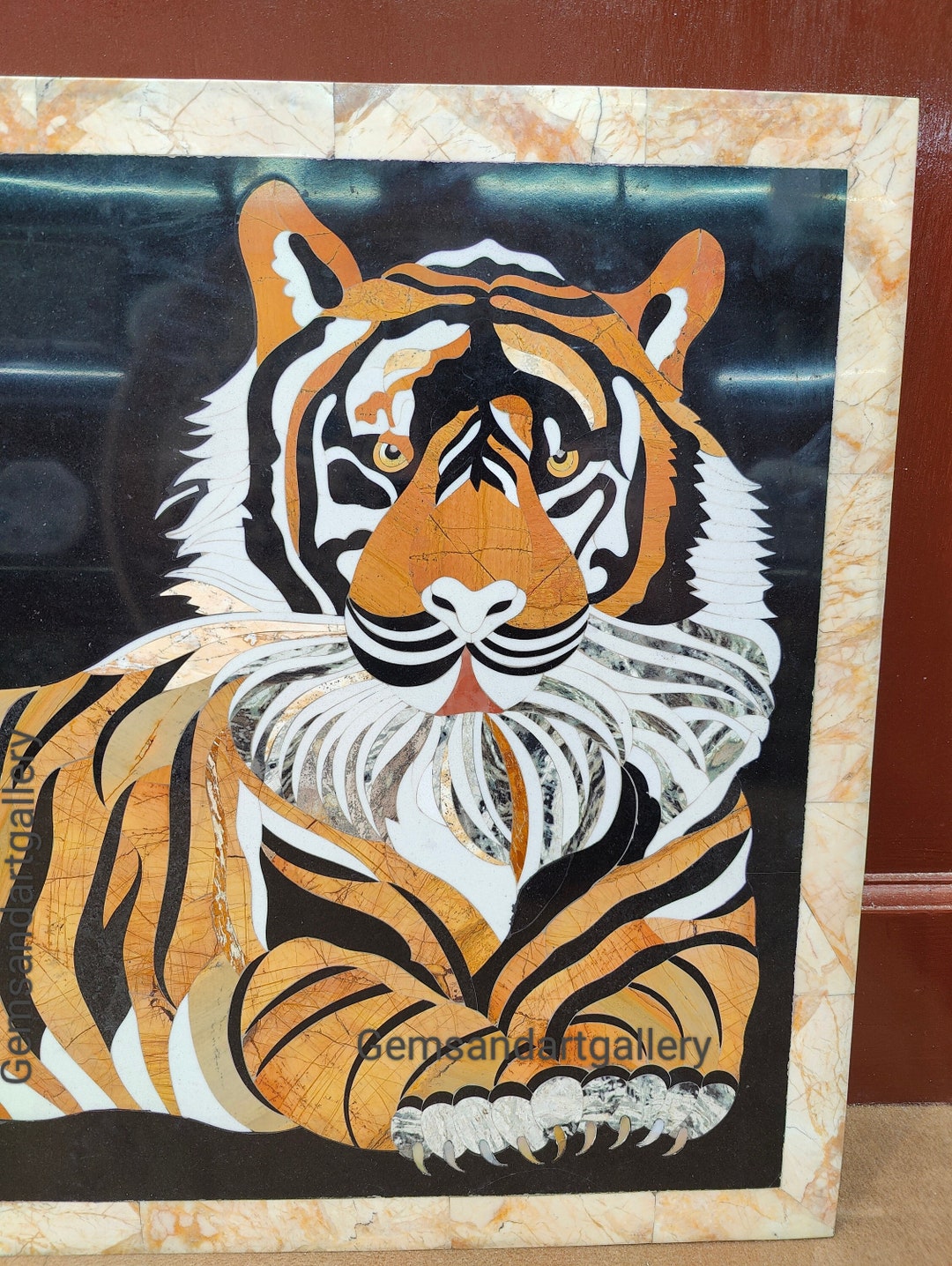 Handmade Italian Marble Tiger Table Top | Wall Panel | Inlay Work With ...