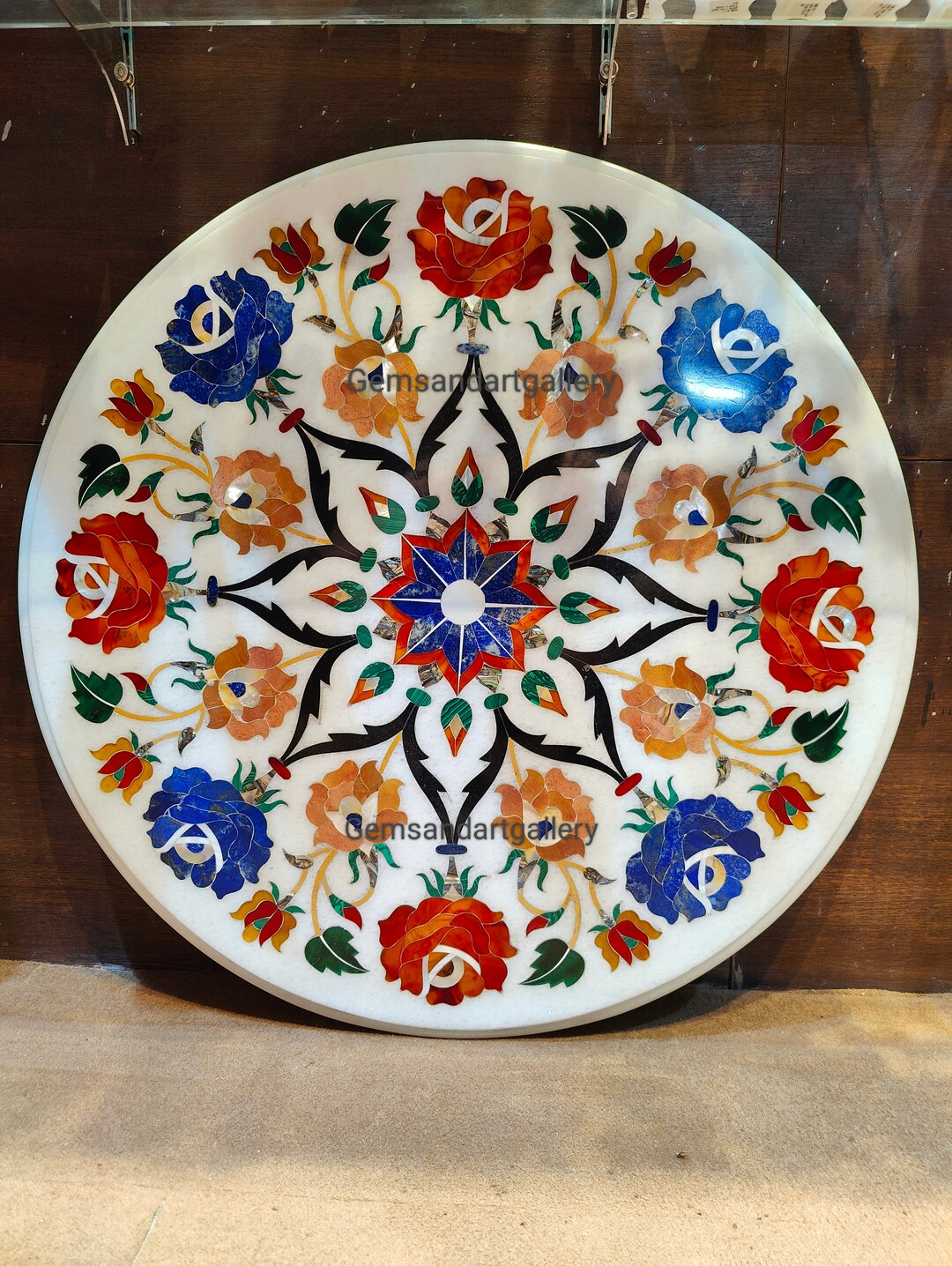 Handmade Round Marble Coffee Table Top Studded With Real Gemstones ...