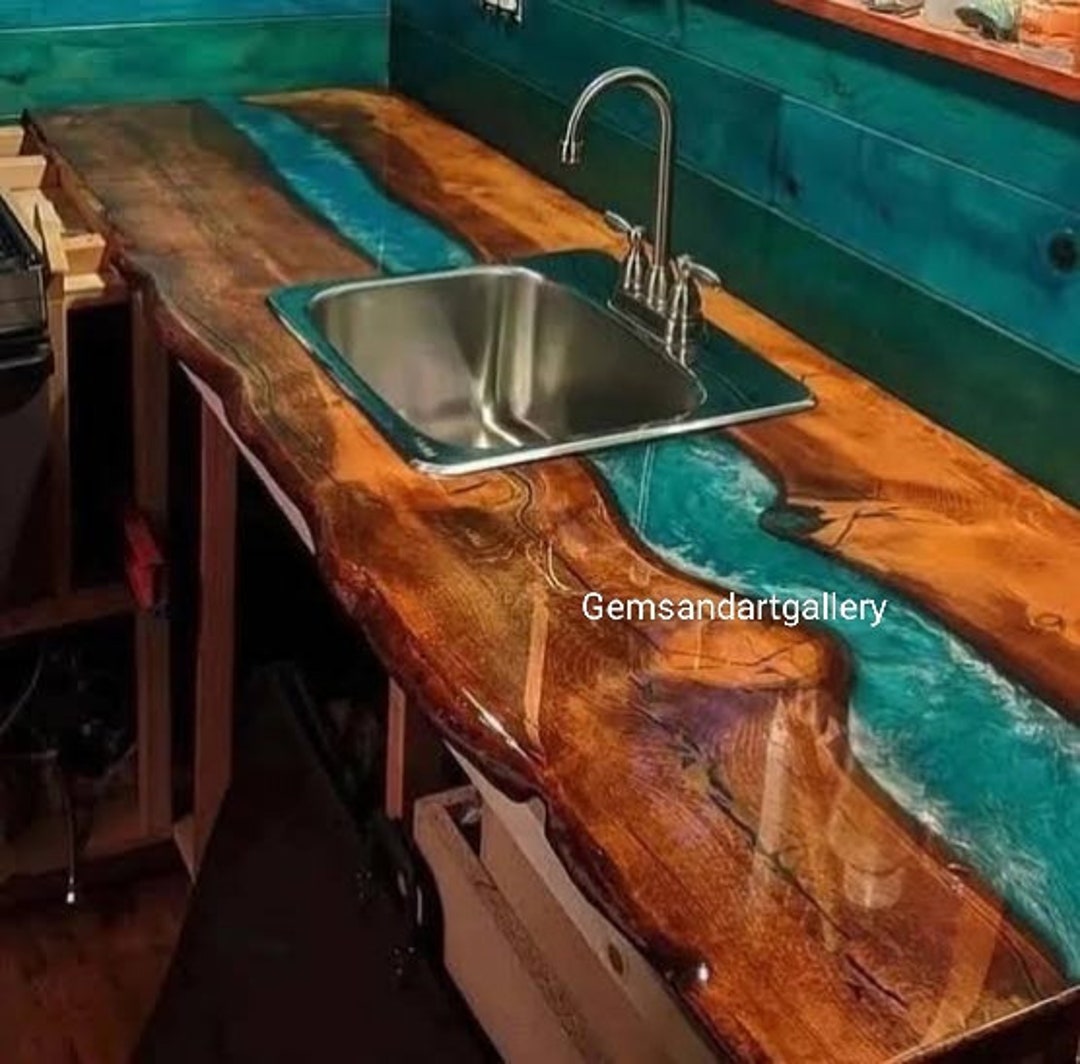 Vanity Epoxy Table Top With Acacia Wood | Dining Table Top | Live Edge ...