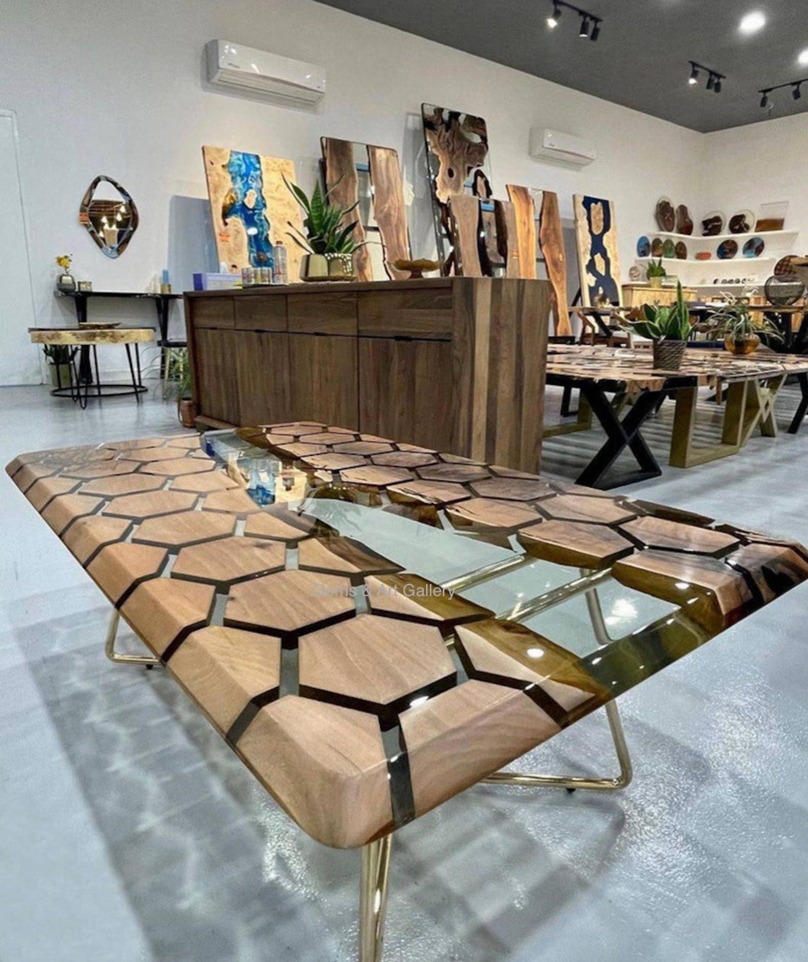 Clear Resin Honeycomb Epoxy Table Top With Acacia Wood | Coffee Table ...