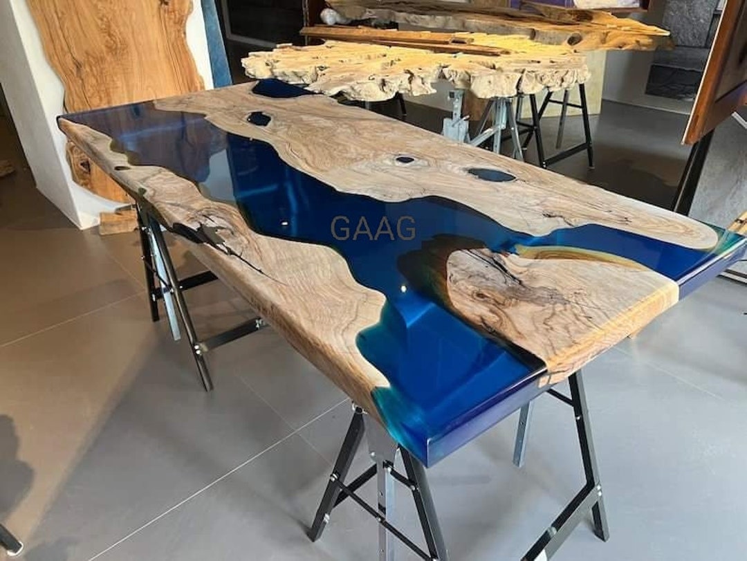 Royal Blue Epoxy Table Top With Acacia Wood | Dining Table Top | Live ...