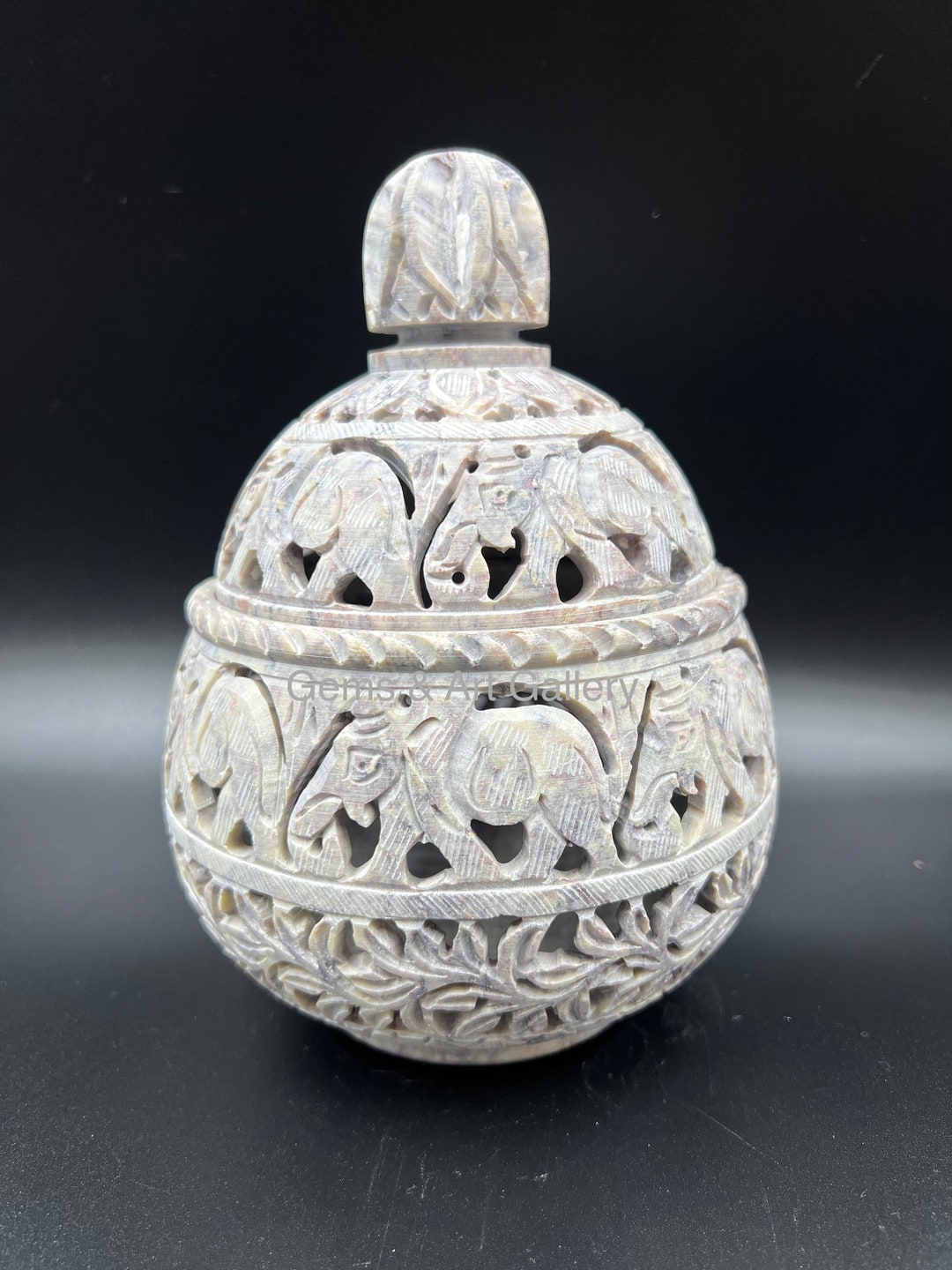Handcarved Marble Storage Box With Lid / Round Marble Container Box ...