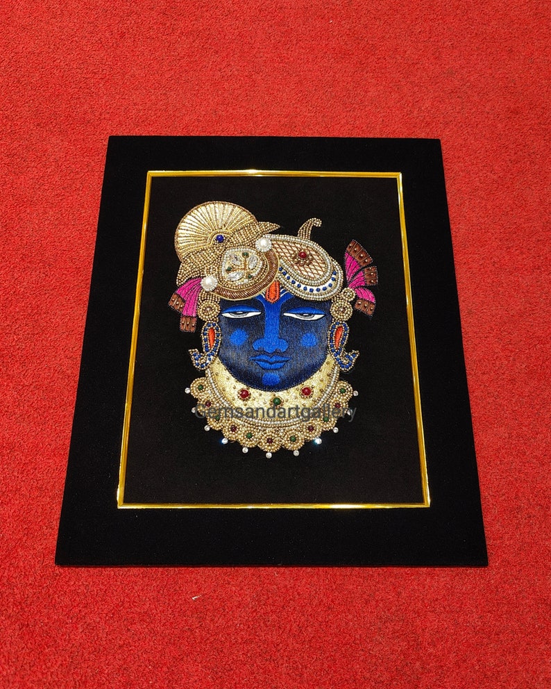 Lord Krishna Face Silk Art Wall Hanging on Cardboard Frame Hand ...