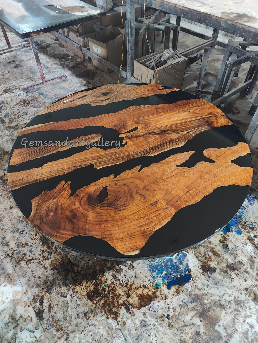 Flowy Black Epoxy Table Top With Acacia Wood | Dining Table Top | Live ...
