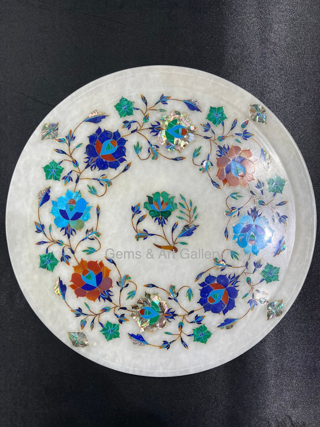 Makrana Marble Plate Studded With Authentic Gemstone/ Marble Pietre ...