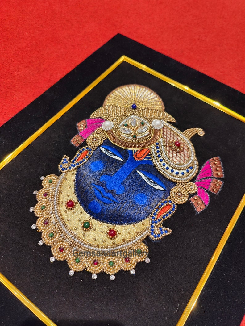 Lord Krishna Face Silk Art Wall Hanging on Cardboard Frame Hand ...