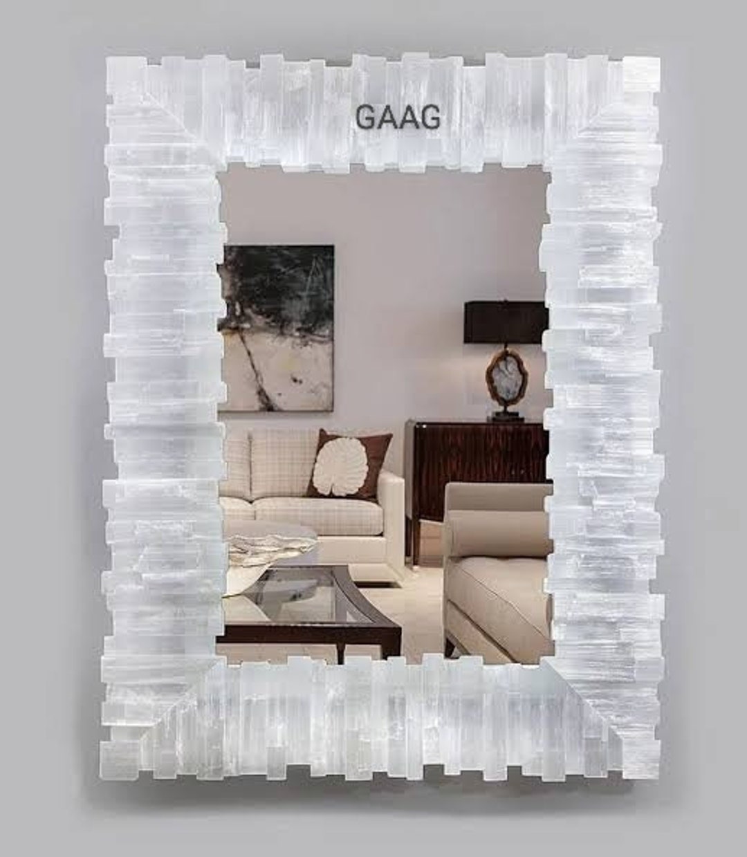 Handmade Rectangular Selenite Mirror – Spiked Wall Art, White Crystal ...