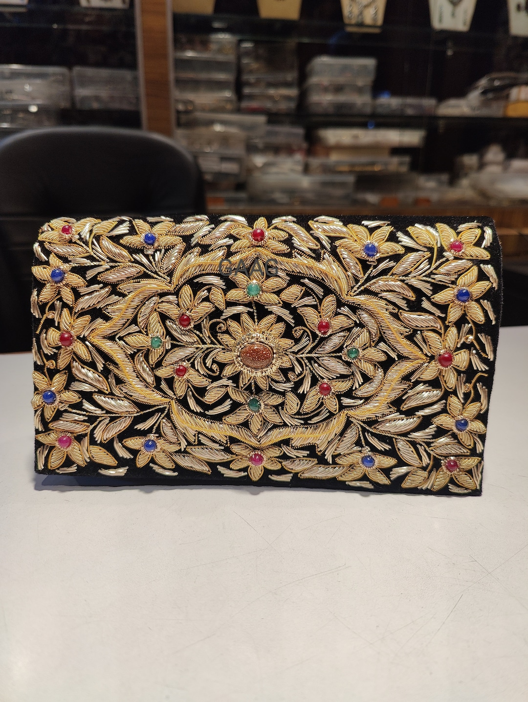 Zardozi Clutch With Vintage Hand-embroidery Design & Semi Precious ...