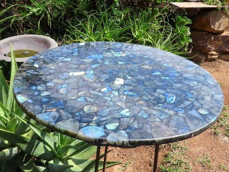 Labradorite Table Top With Acacia Wood, Dining Table, Live Edge Wooden ...