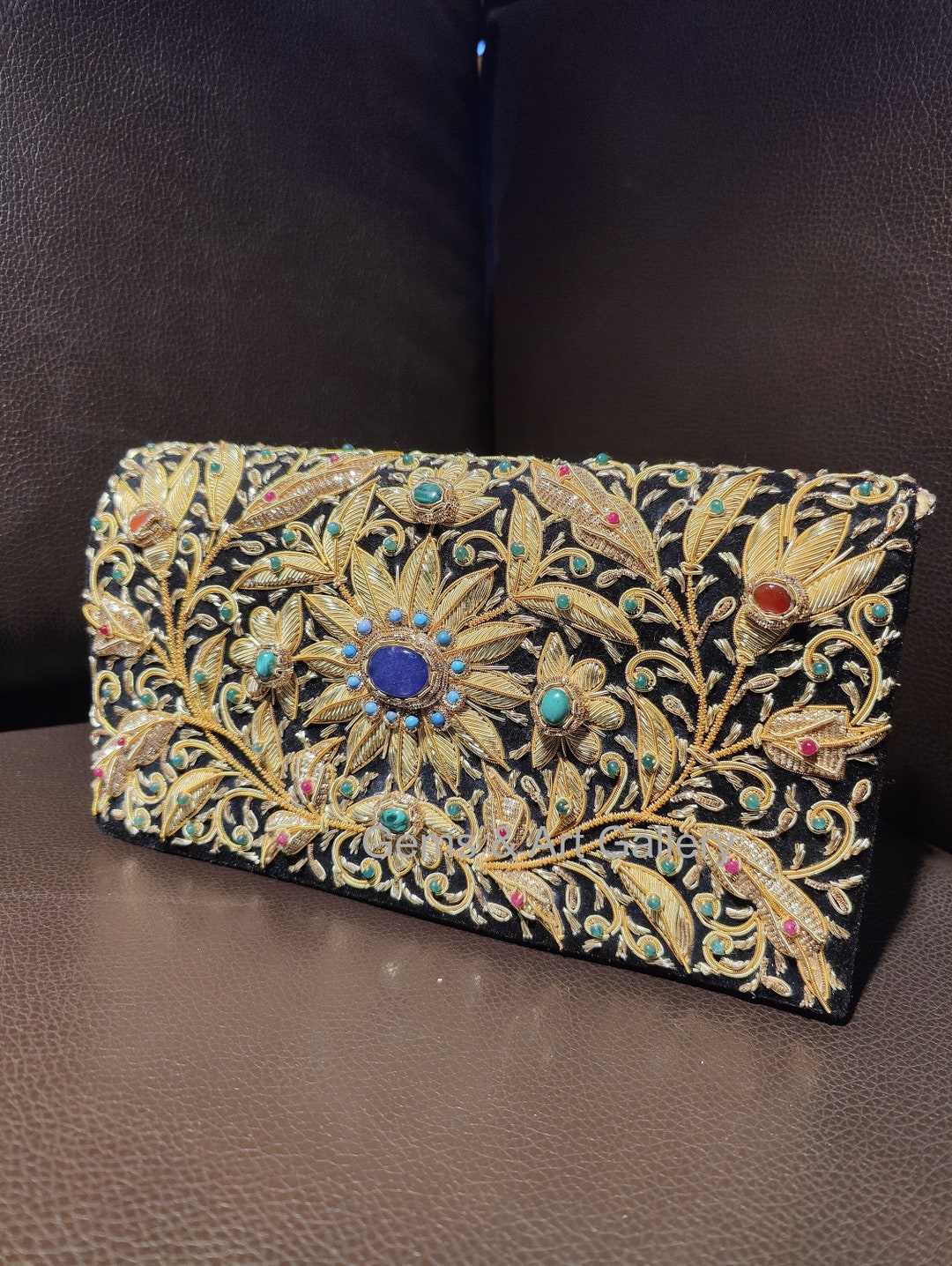 Zardozi Clutch With Vintage Hand-embroidery Design & Semi Precious ...