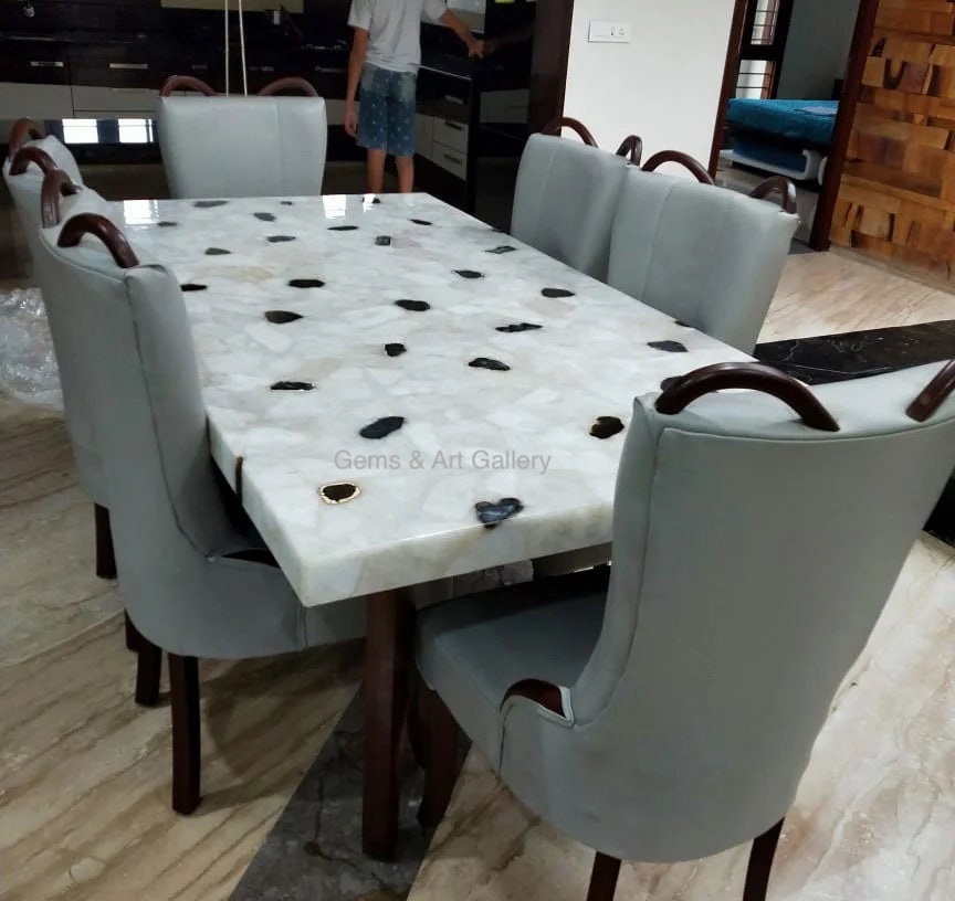 White Agate Table Top, Dining Table, Coffee Table, Resin Table ...