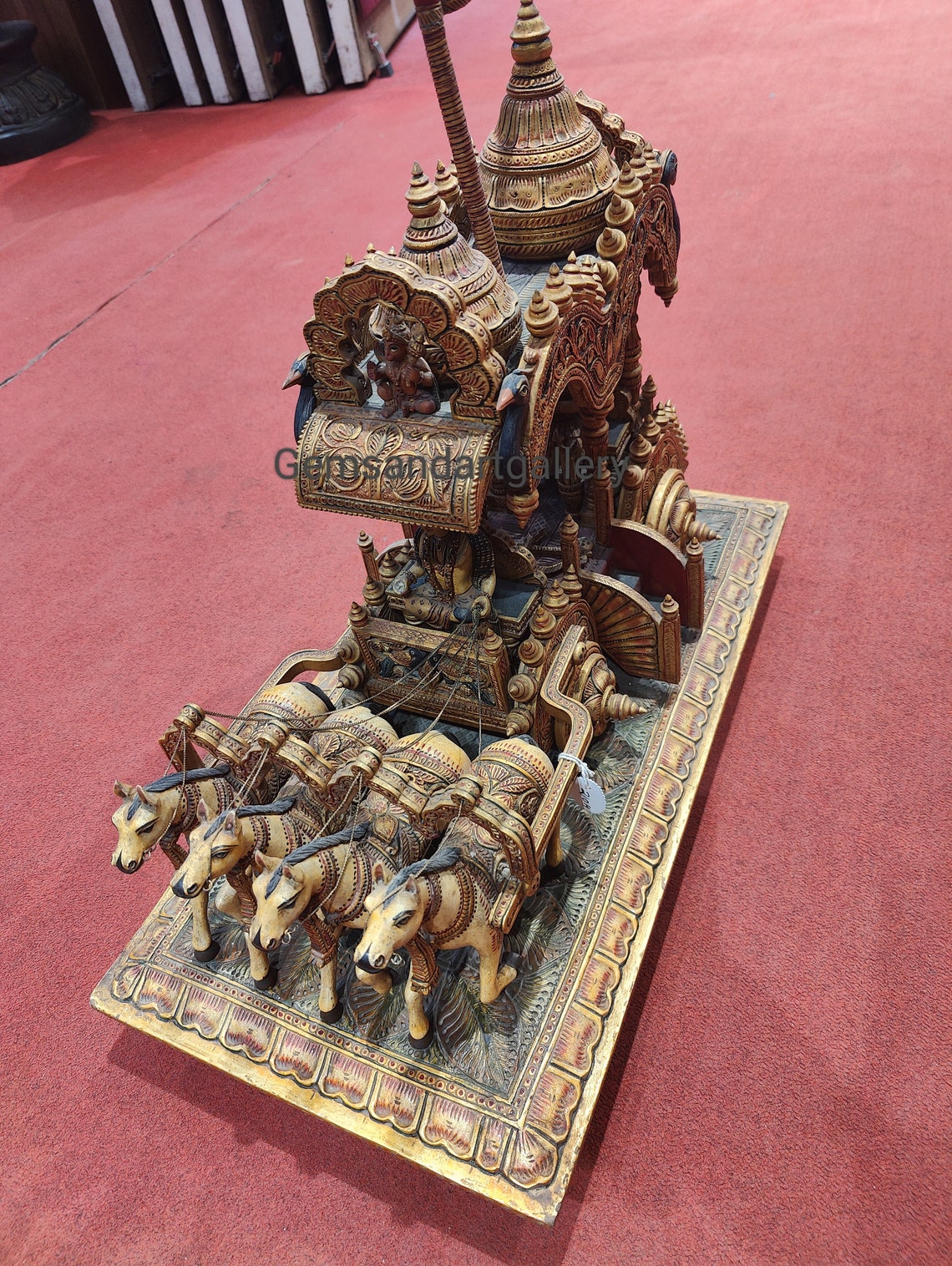 Mahabharat Chariot Made of Coloured Teak Wood (depicts an Iconic Scene ...