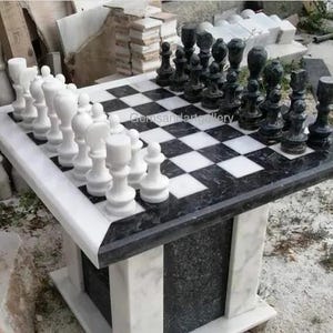 Handmade Square Marble Chess Board With Marble Set | Real Stone Inlay ...
