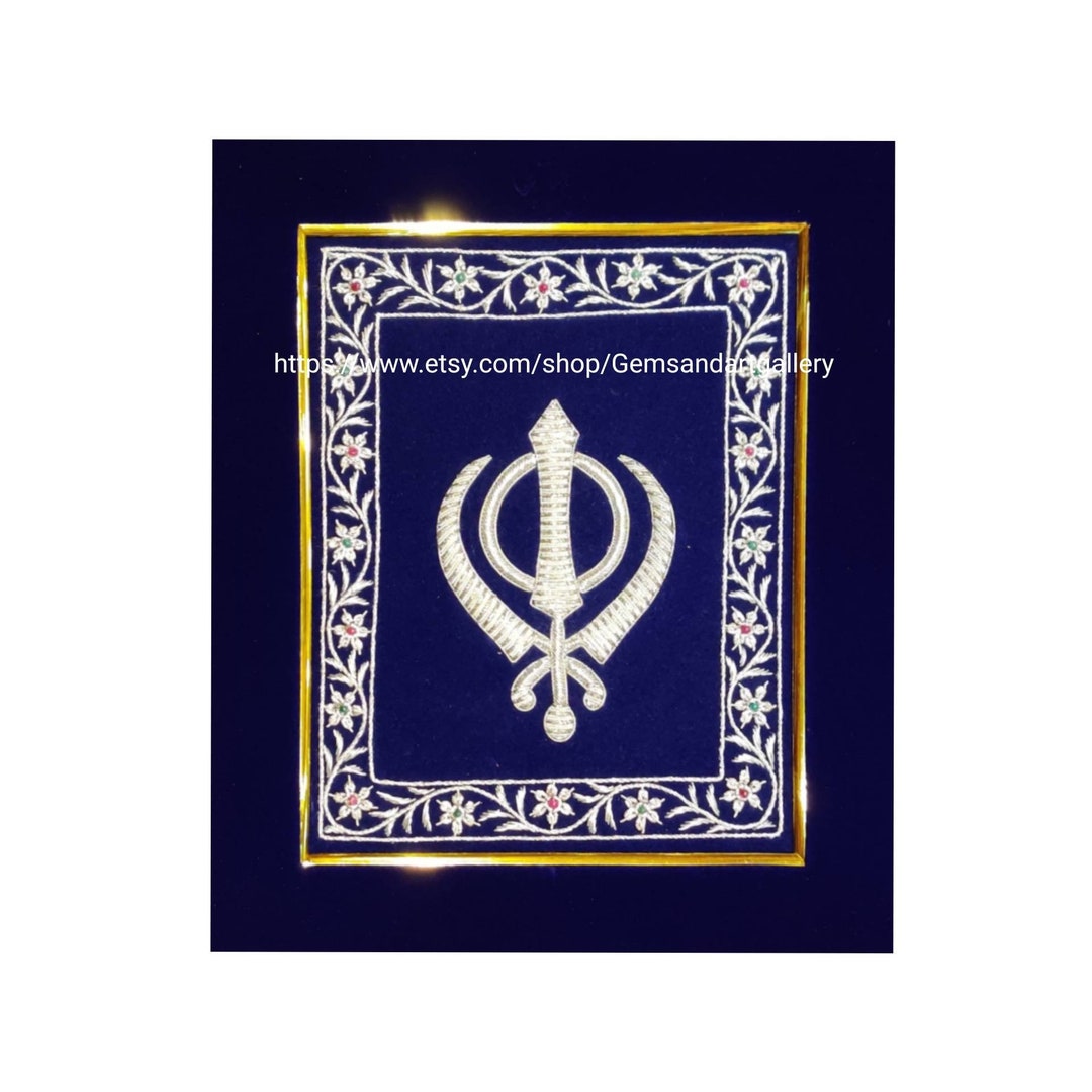 Khanda Symbol Zardozi Wall Art | Hand Embroidered Sikhism Emblem on ...