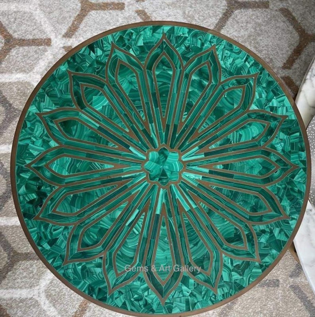 Round Malachite Table Top With Inlay Work, Dining Table, Coffee Table ...