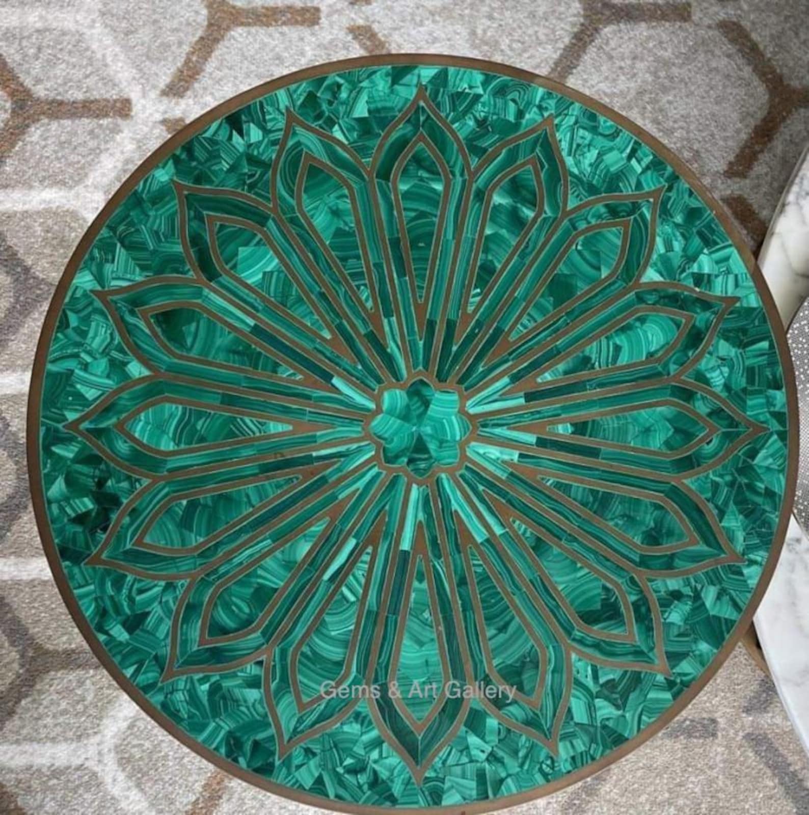 Round Malachite Table Top With Inlay Work, Dining Table, Coffee Table ...