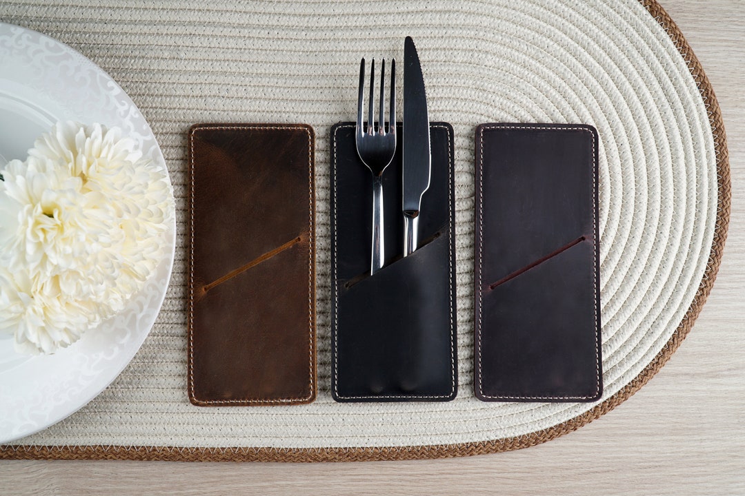 Personalized Leather Cutlery Holder, Restaurant Table Decor - Etsy