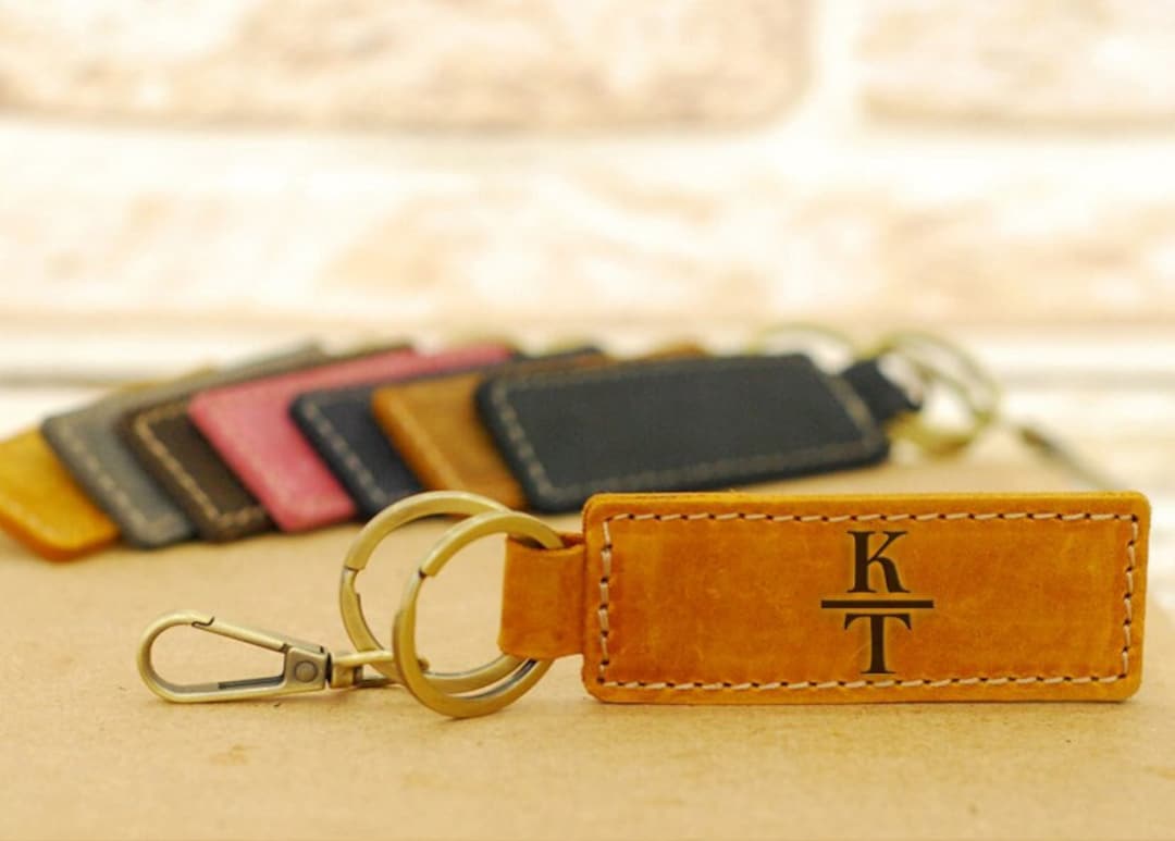 Personalized Leather Keychain, Engraved Leather Key Fob, Business Gift ...
