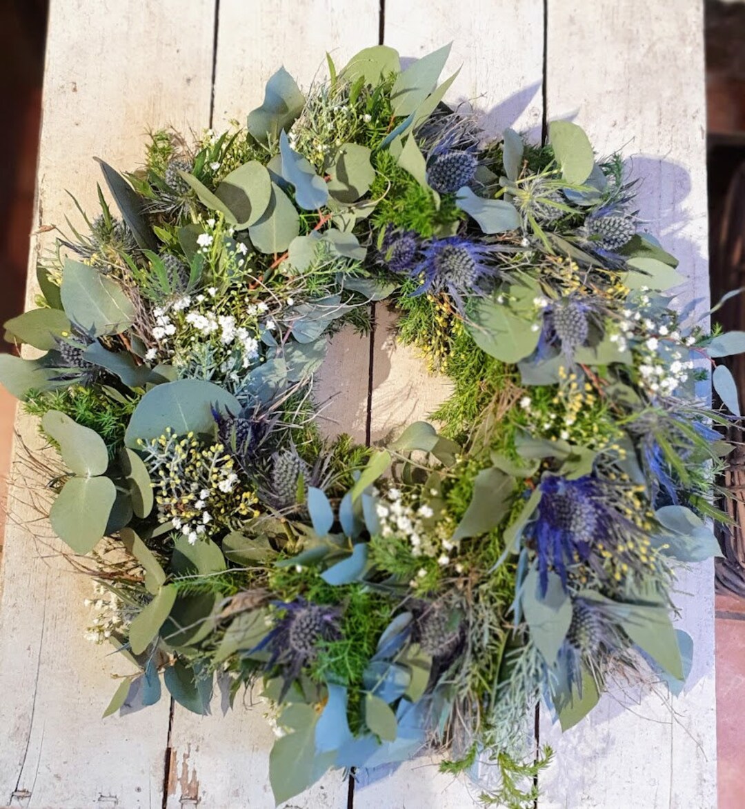 Door Wreath blue Lagoon, Summer Wreath, Table Decoration, Fresh Wreath ...