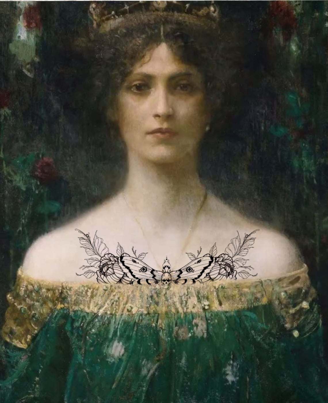 Moth With Skull and Flowers Chest Tattoo Design Instant - Etsy