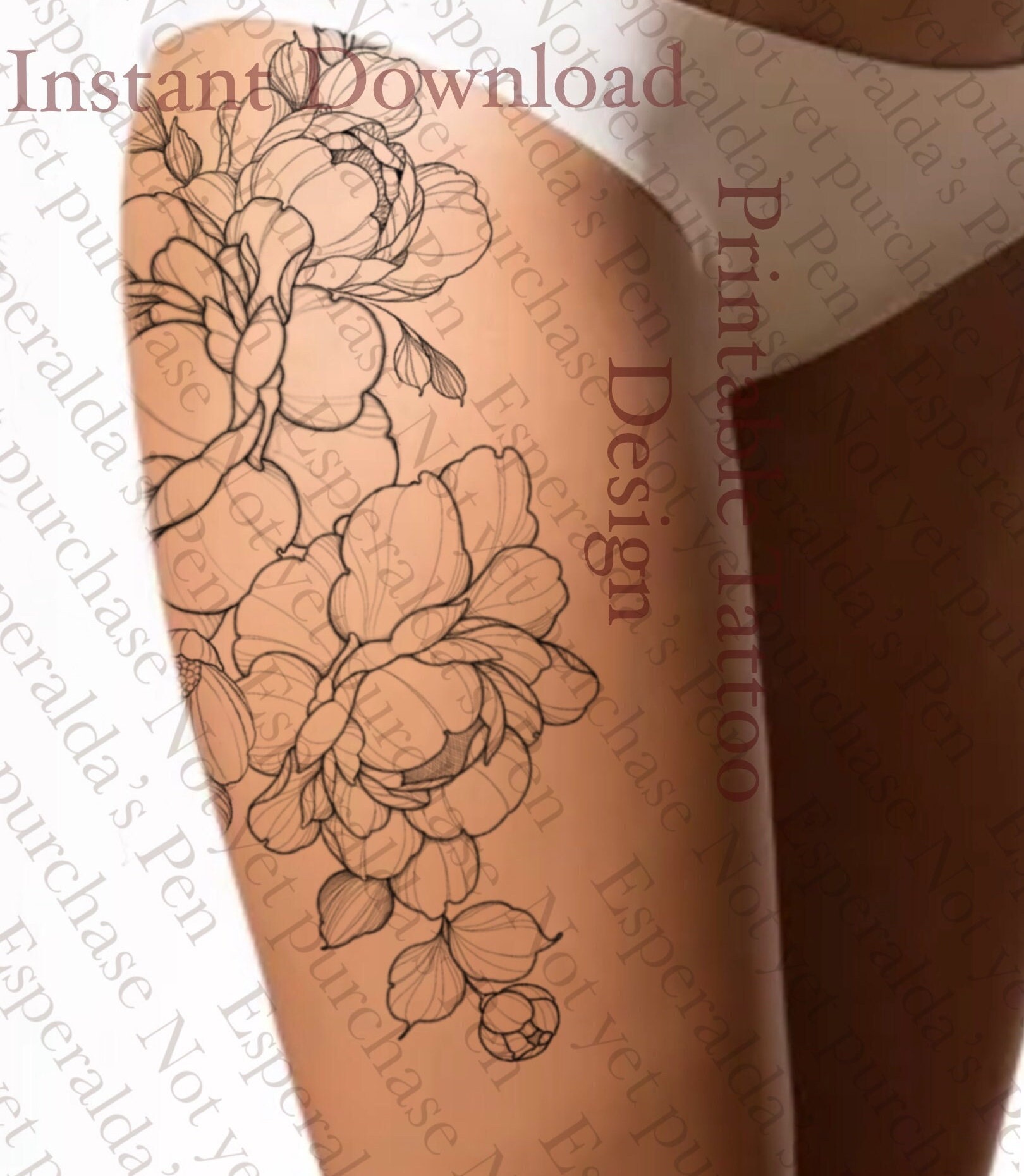 Peony Tattoo Design Fine Line Peonies Instant Download Floral Tattoo ...