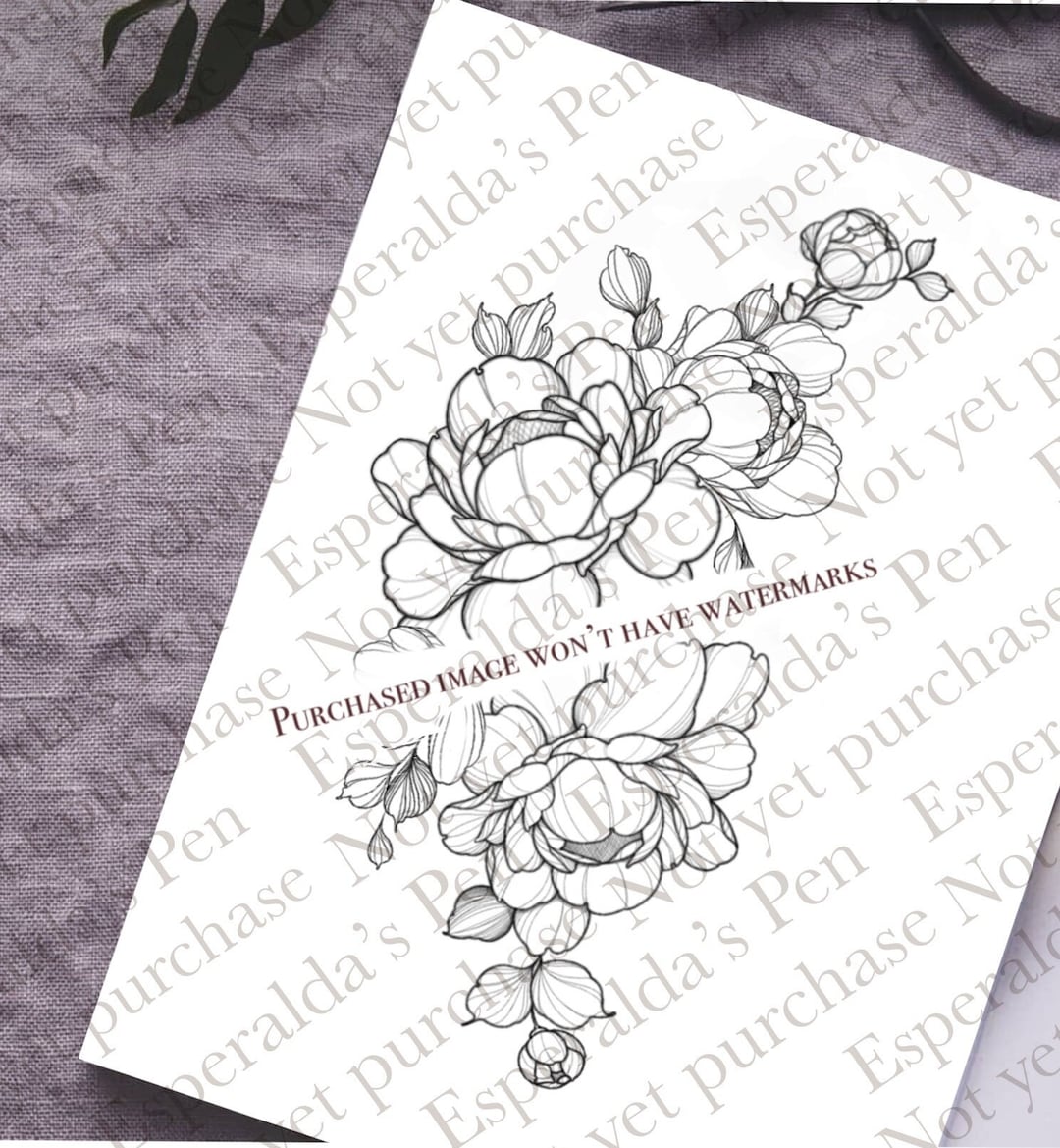 Peony Tattoo Design Fine Line Peonies Instant Download Floral Tattoo ...