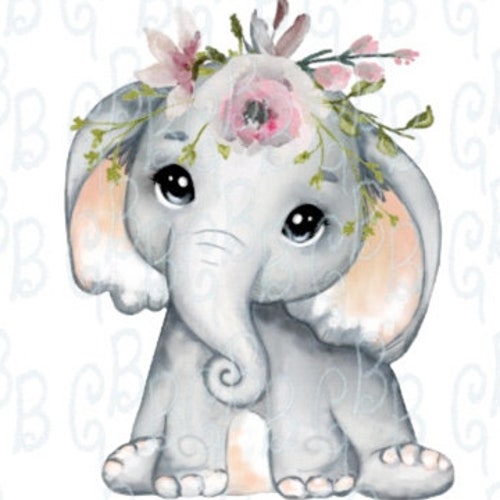 Baby Girl Elephant With Pink Bow Digital Download | Etsy