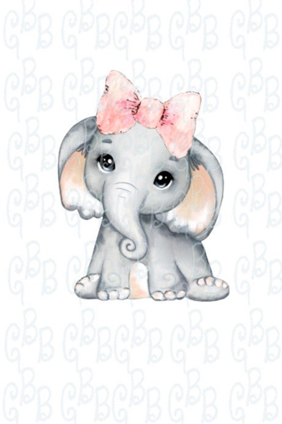 Baby Girl Elephant With Pink Bow Digital Download | Etsy