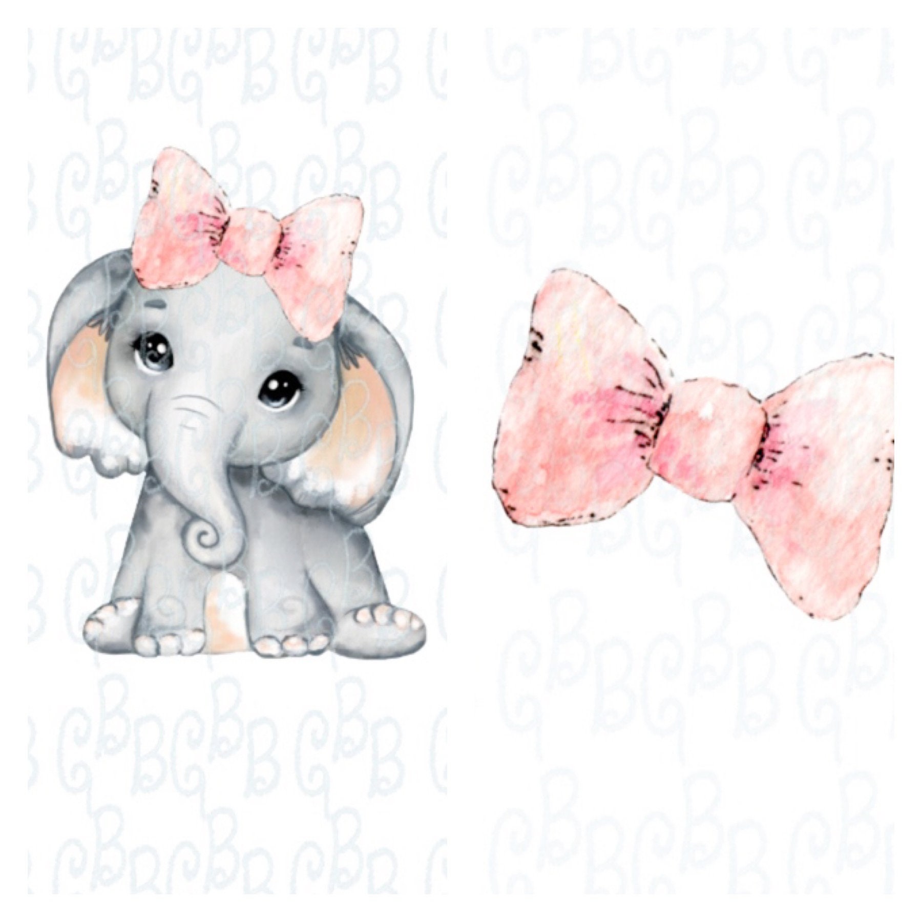 Baby Girl Elephant Pink Bow Blanket Set Digital Download - Etsy
