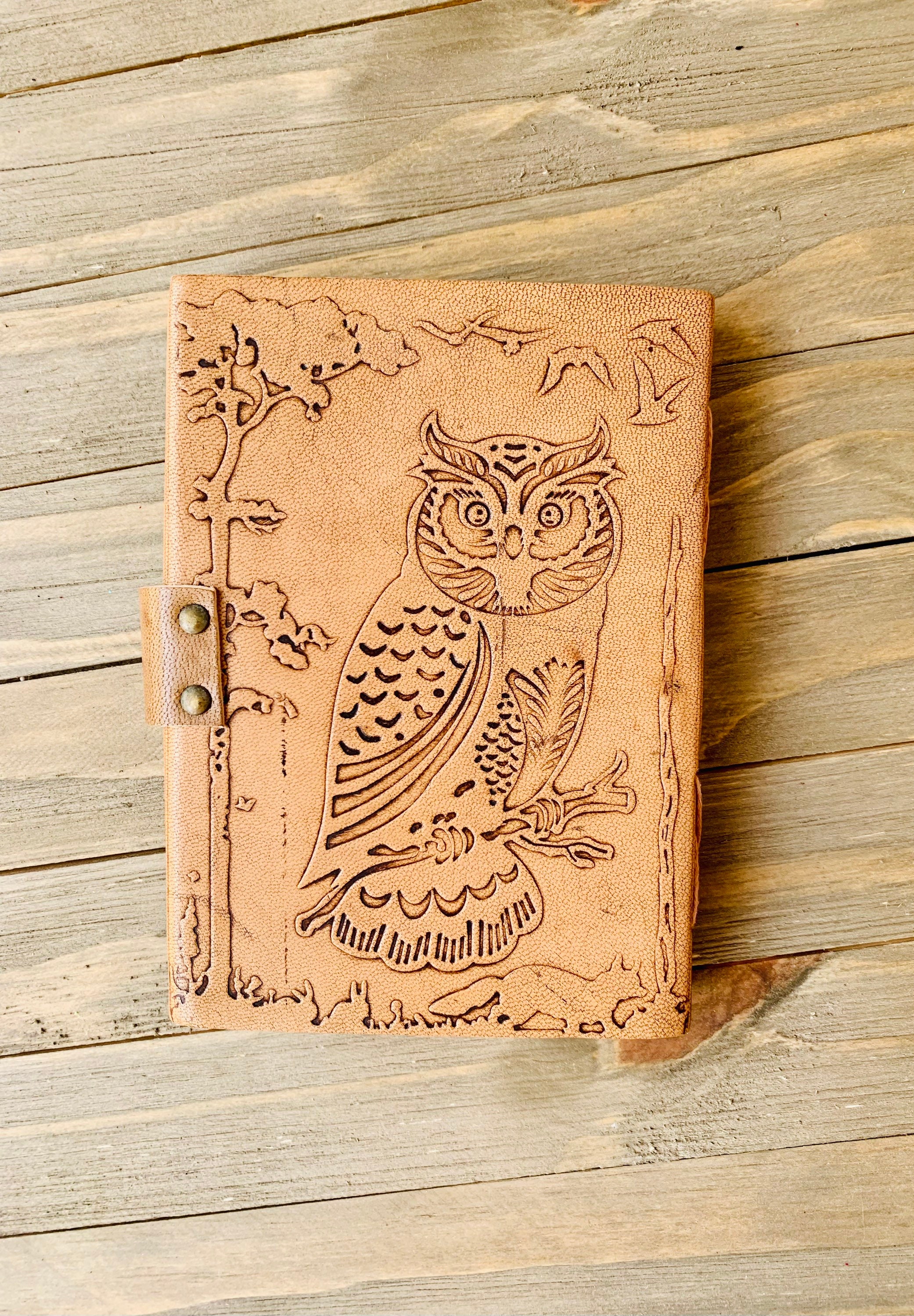 Owl Leather Journal With Latch 5x7 Owl in the Jungle Journal | Etsy