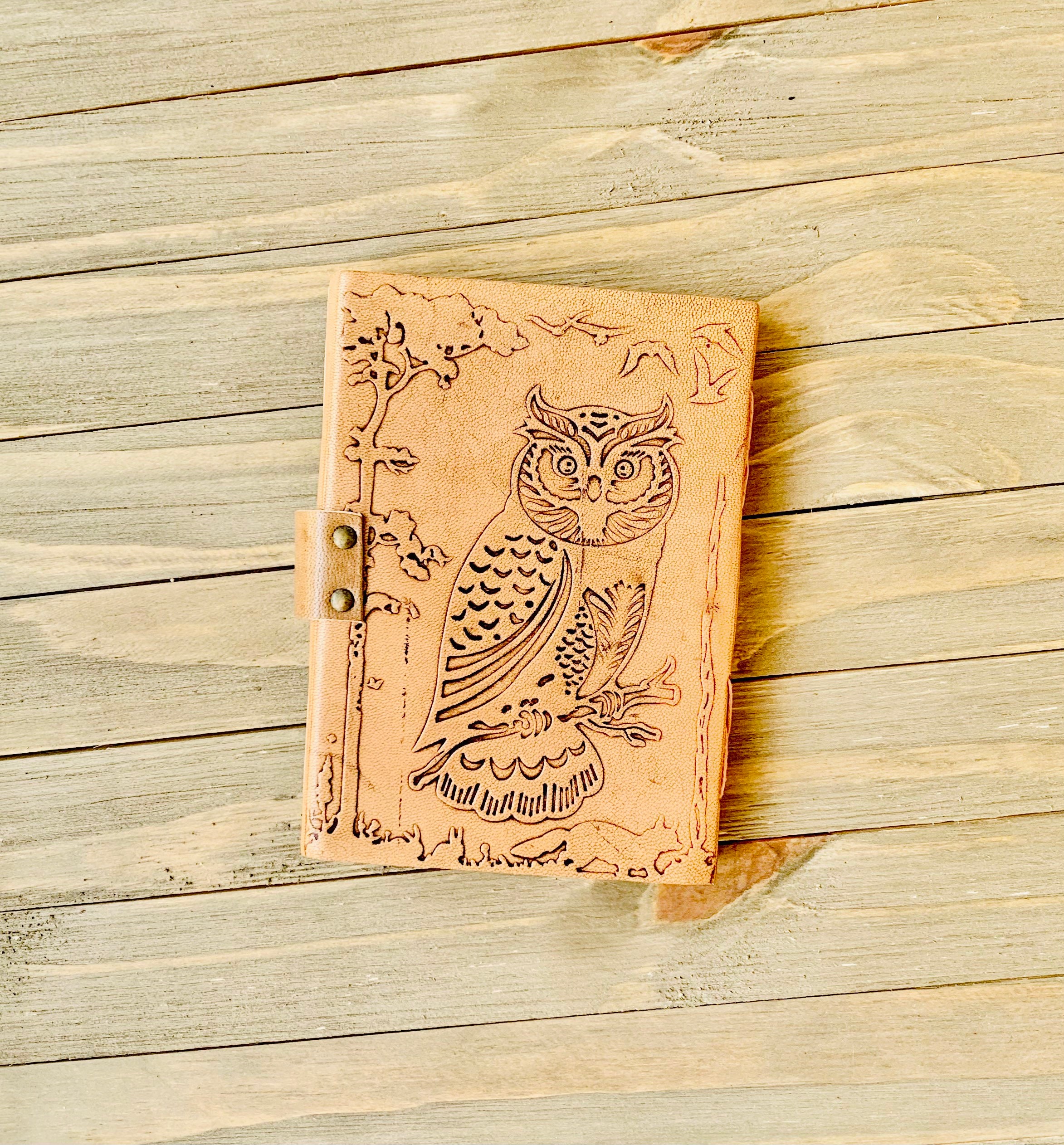 Owl Leather Journal With Latch 5x7 Owl in the Jungle Journal | Etsy